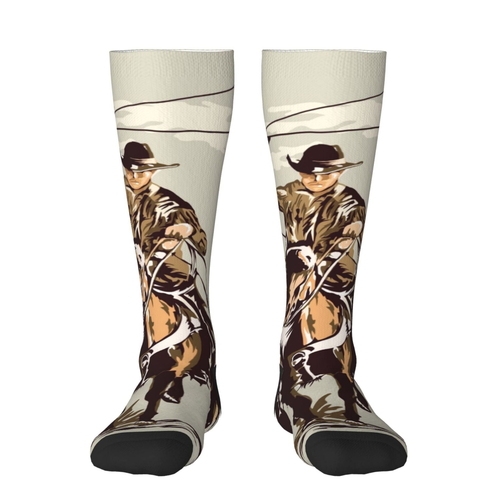 Zufioo Vintage Cowboy Riding Horse Print Long High Thigh Socks Knee ...