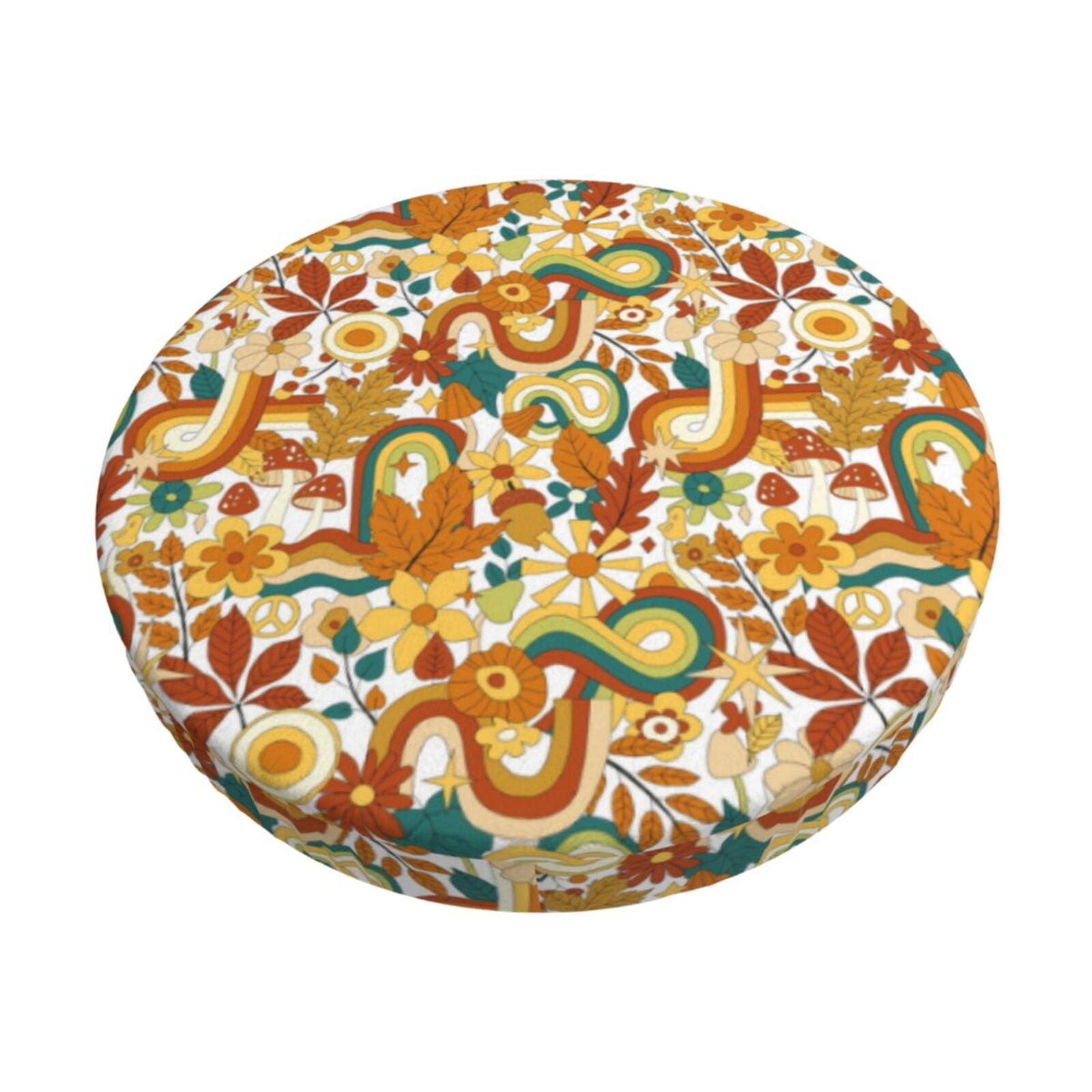 Zufioo Vintage Floral Print Round Bar Chair Cushion Cover, Elastic ...