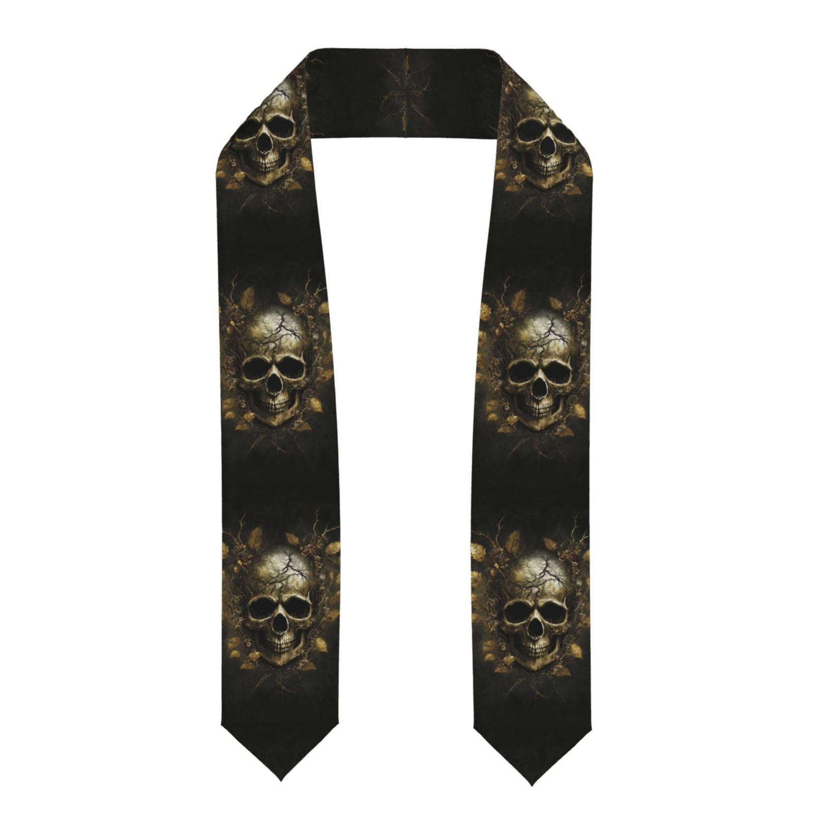 Zufioo Vintage Gold Leaf Skull Print Graduation Shawl Ribbon ...