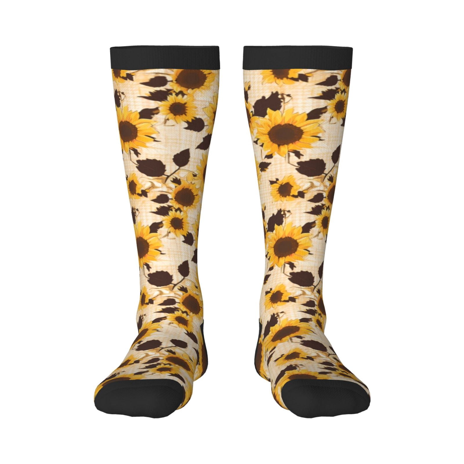 Zufioo Vintage Plaid Cute Sunflower Print Long High Thigh Socks Knee ...