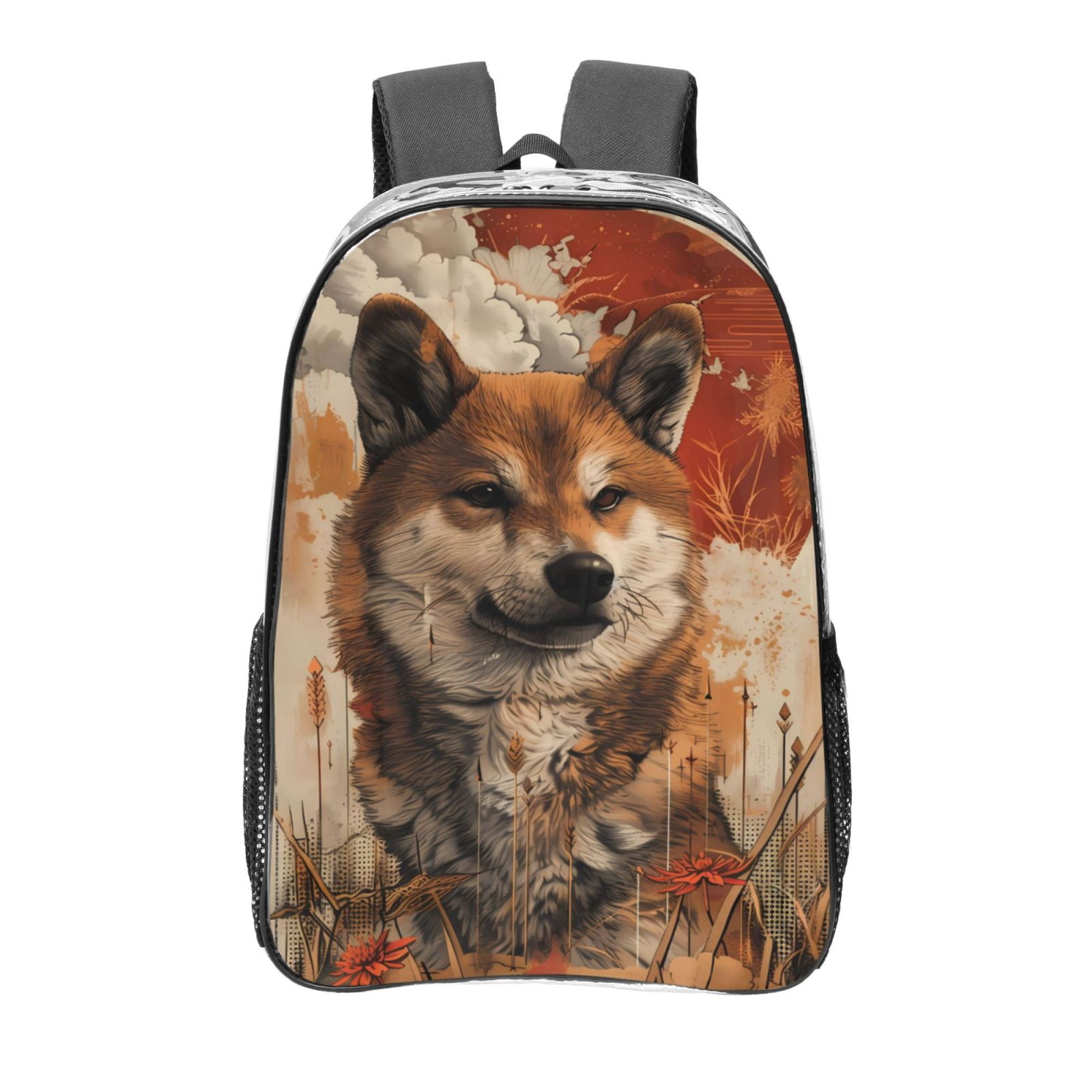 Zufioo Vintage Shiba Inu Art Print Transparent Backpack, 16-inch PVC ...