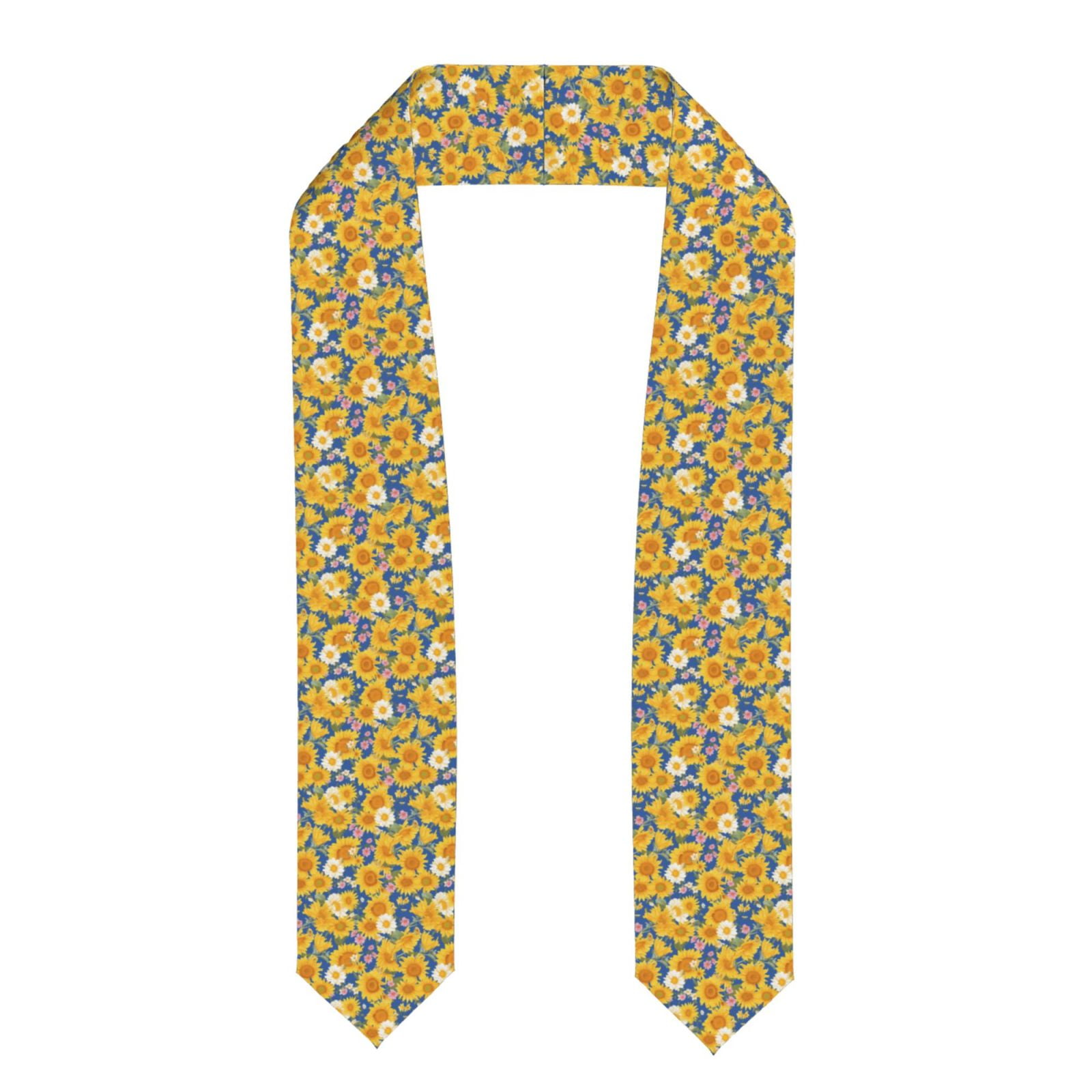 Zufioo Vintage White Yellow Sunflower Print Graduation Shawl Ribbon ...