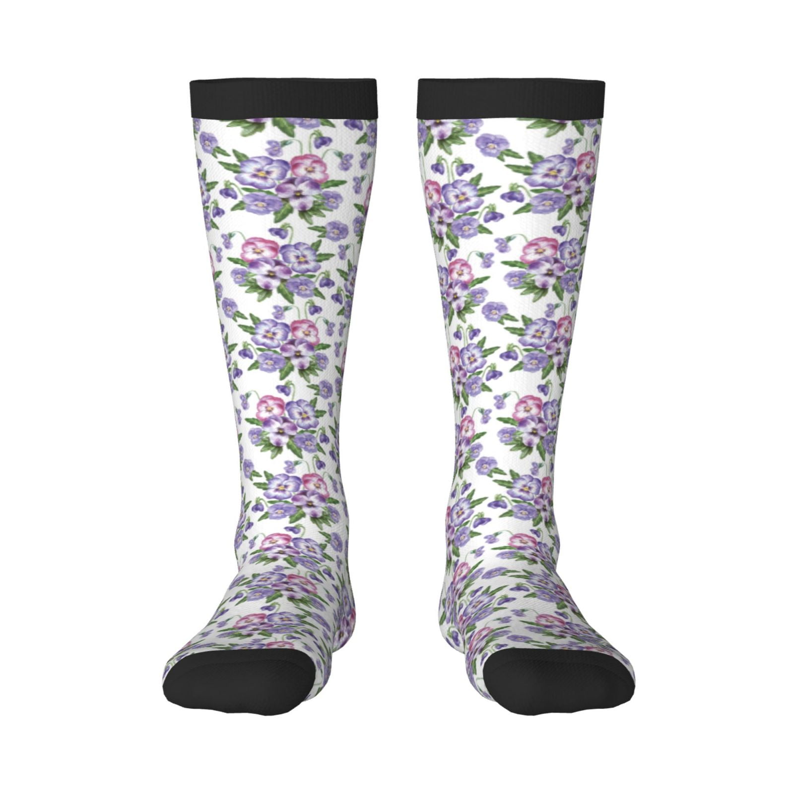 Zufioo Violets Flowers Print Long High Thigh Socks Knee-High Warm ...