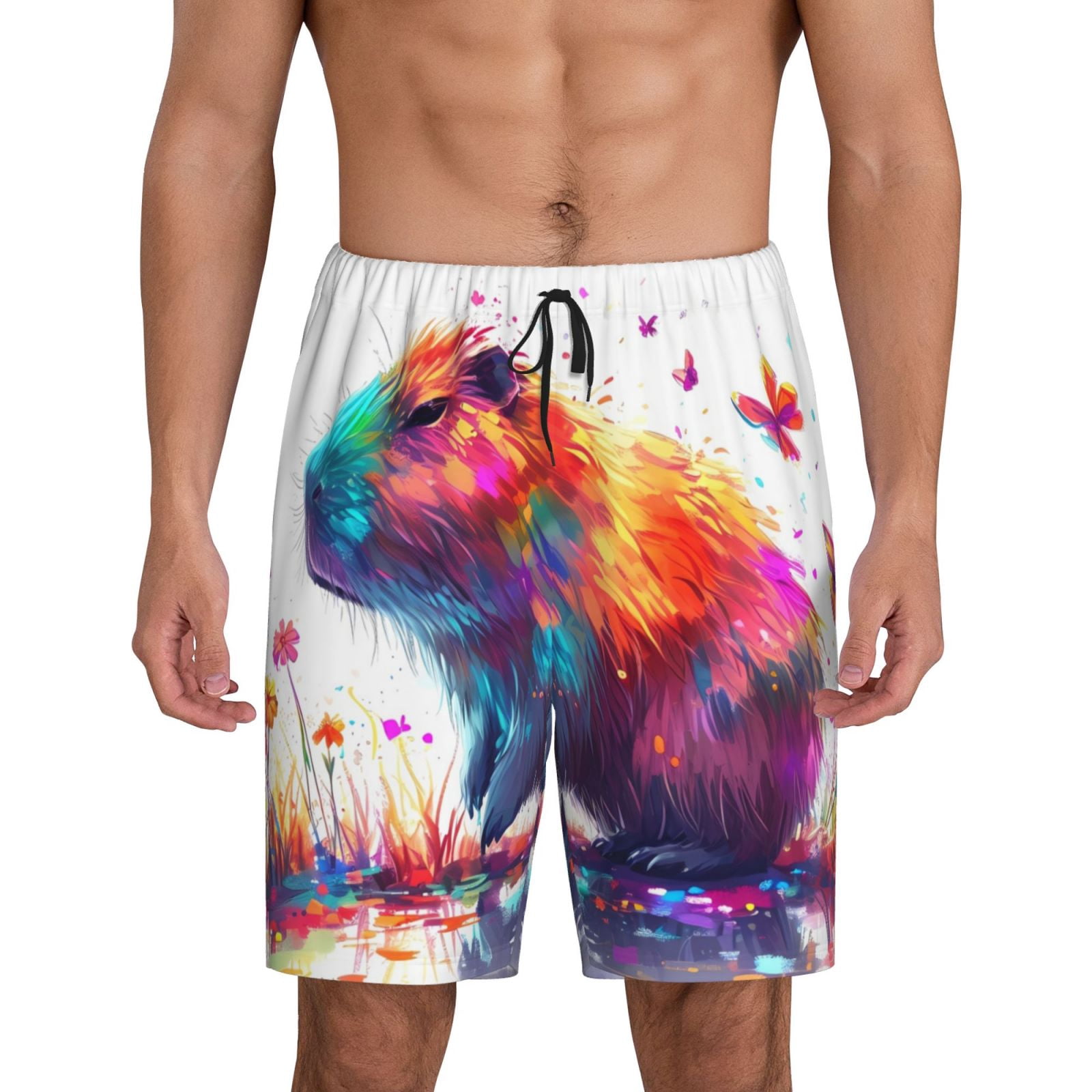 Zufioo Watercolor Butterfly Guinea Pig Print Men's Short Pajamas, Home ...