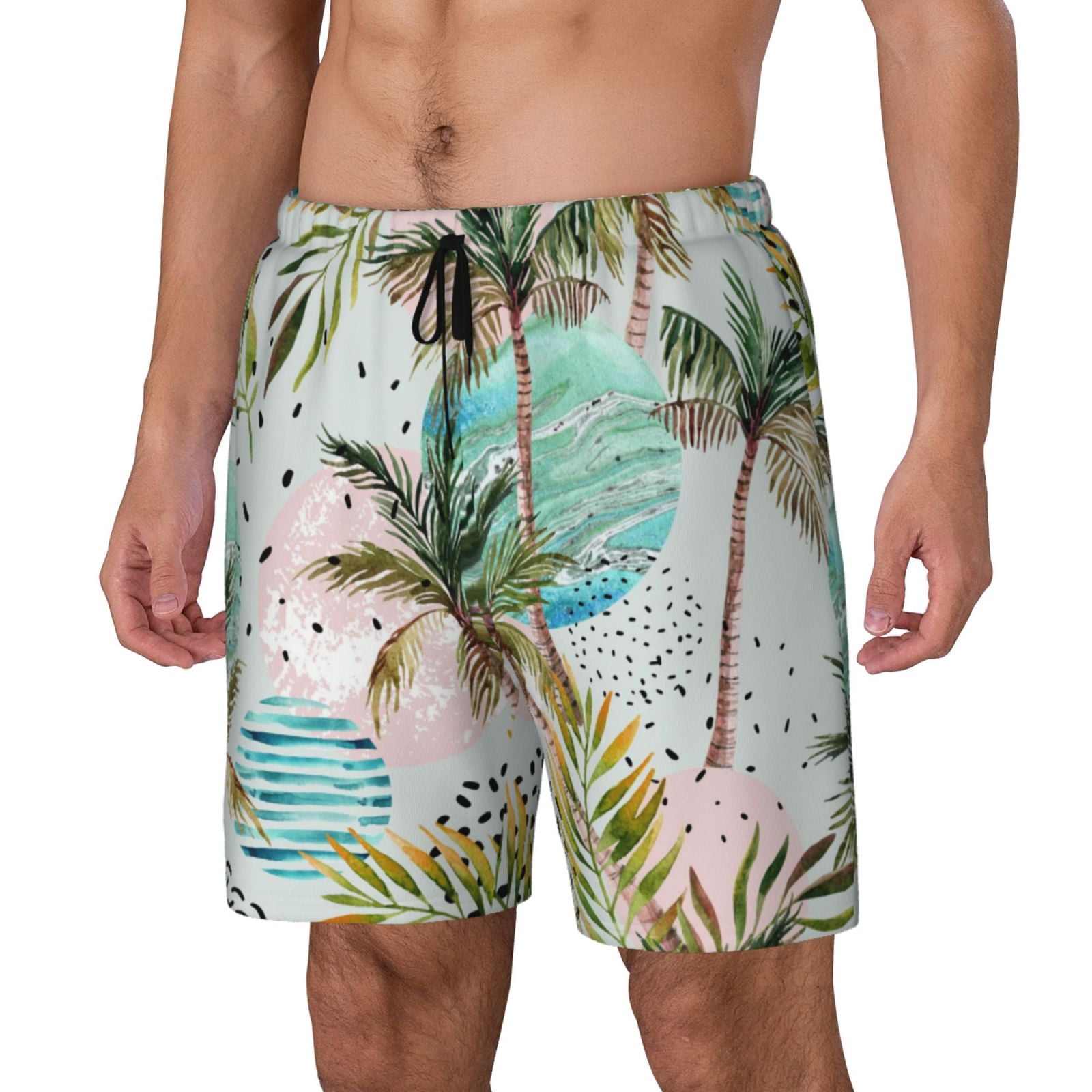 Zufioo Watercolor Palm Tree Mens Swimsuit Trunks with Compression Liner ...