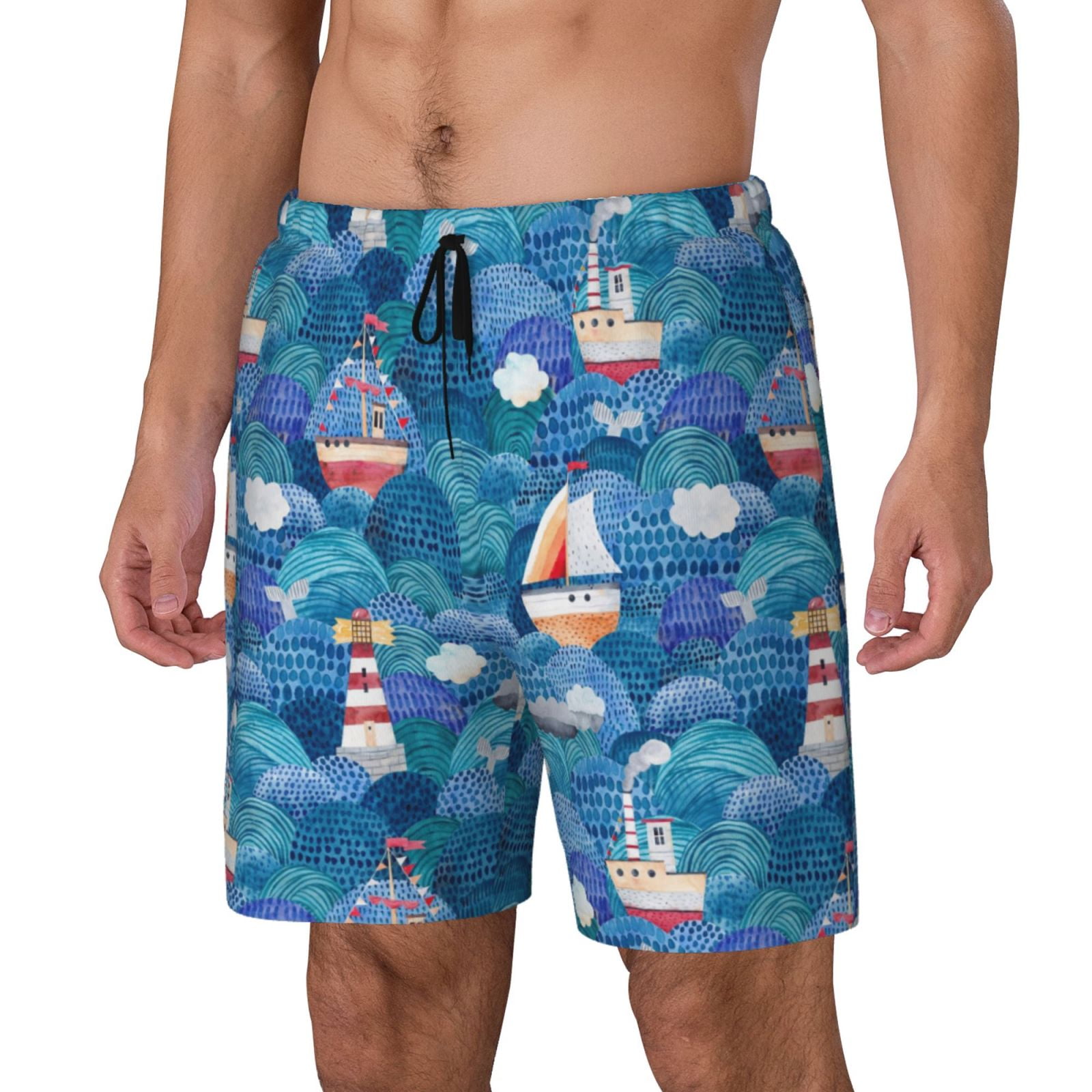 Zufioo Watercolor Ships Mens Swimsuit Trunks with Compression Liner ...