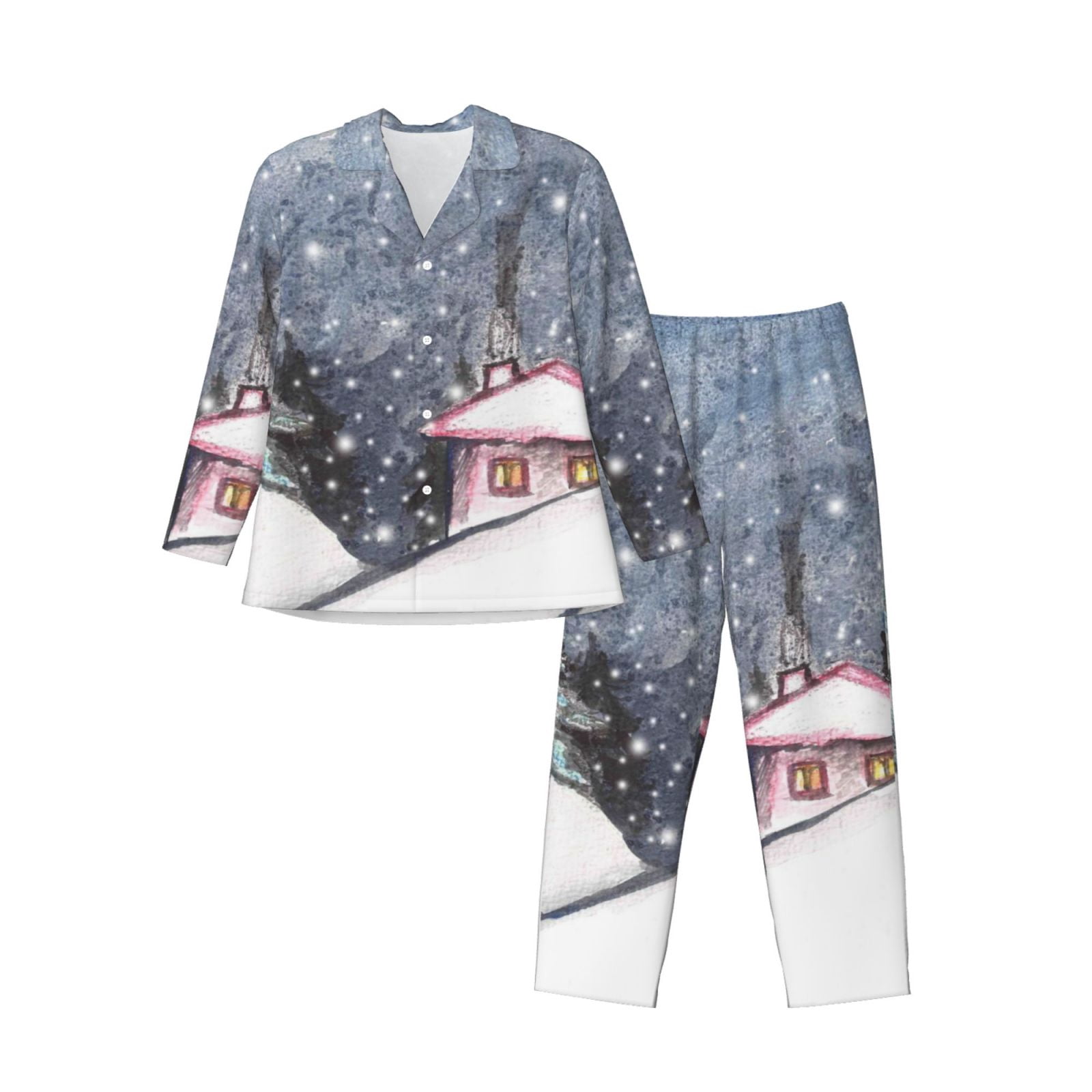 Zufioo Watercolor Winter Landscape For Christmas Mens Pajamas Set, Mens ...