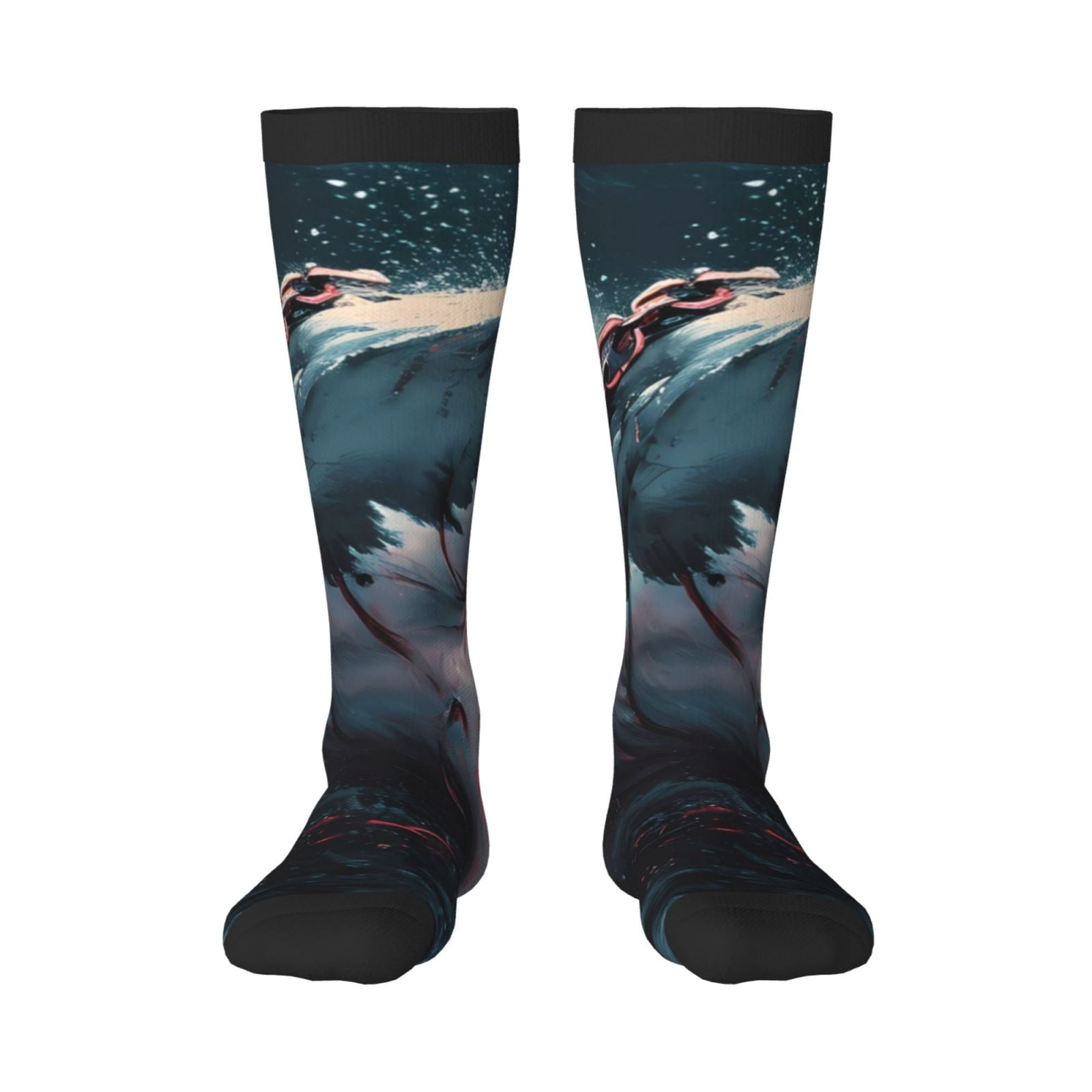 Zufioo Wave Chain Shark Print Long High Thigh Socks Knee-High Warm ...
