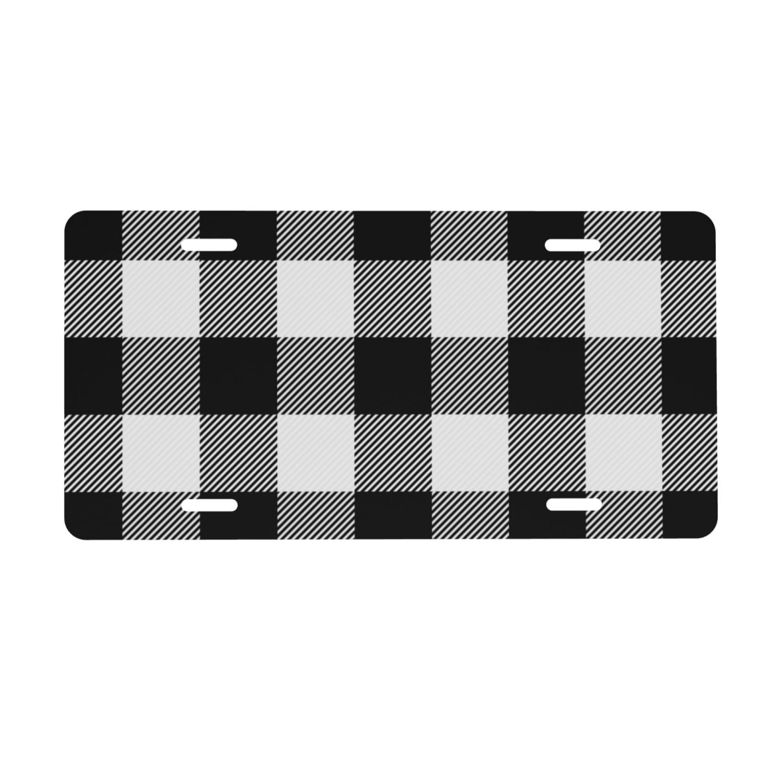 Zufioo White And Black Plaid Print Car Aluminum Front License Plate ...