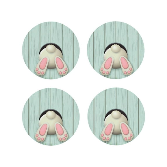 Zufioo White Bunny Bottom And Easter Eggs Print Leather Coaster Set ...