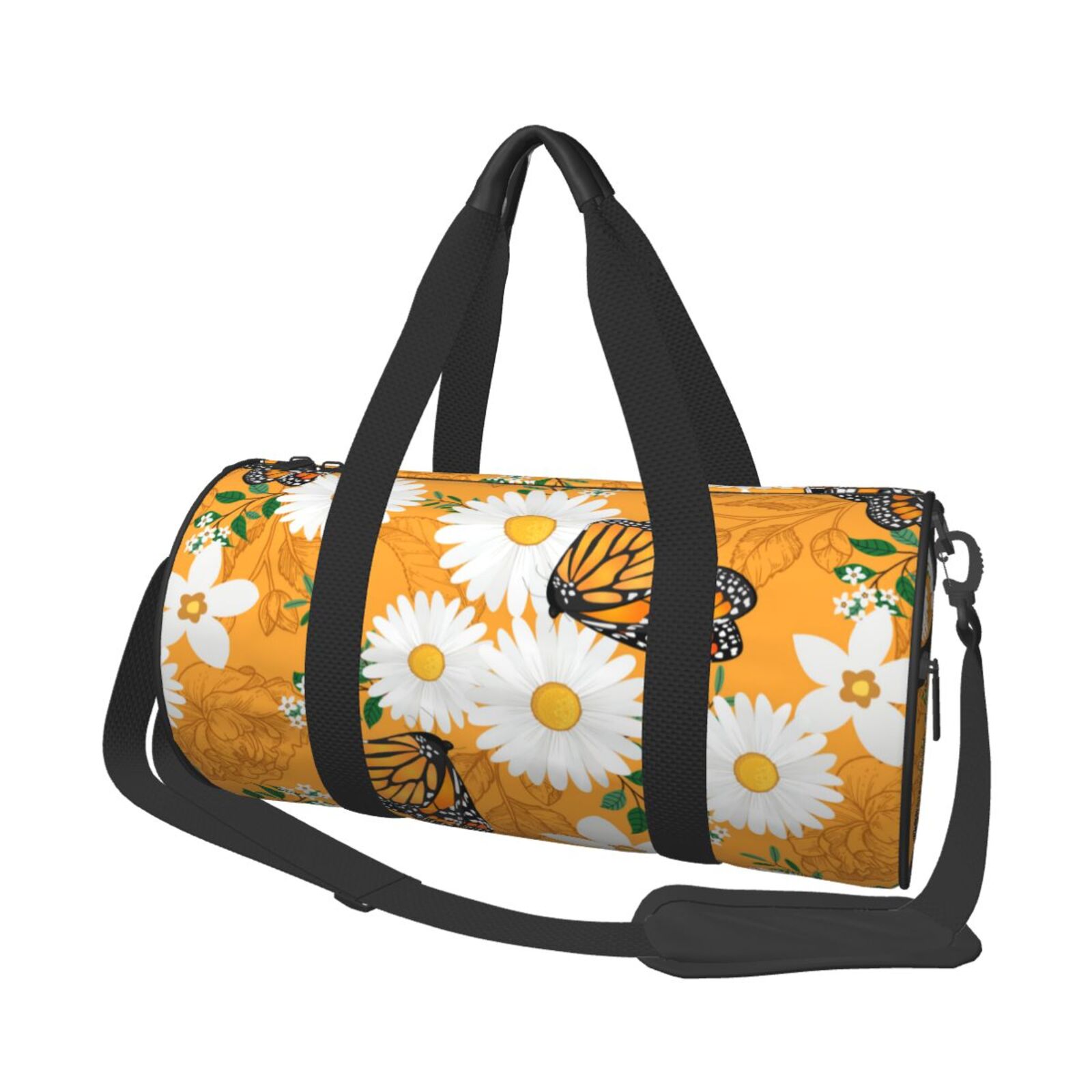 Zufioo White Floral and Butterflies Print Round Sports Travel Duffel ...