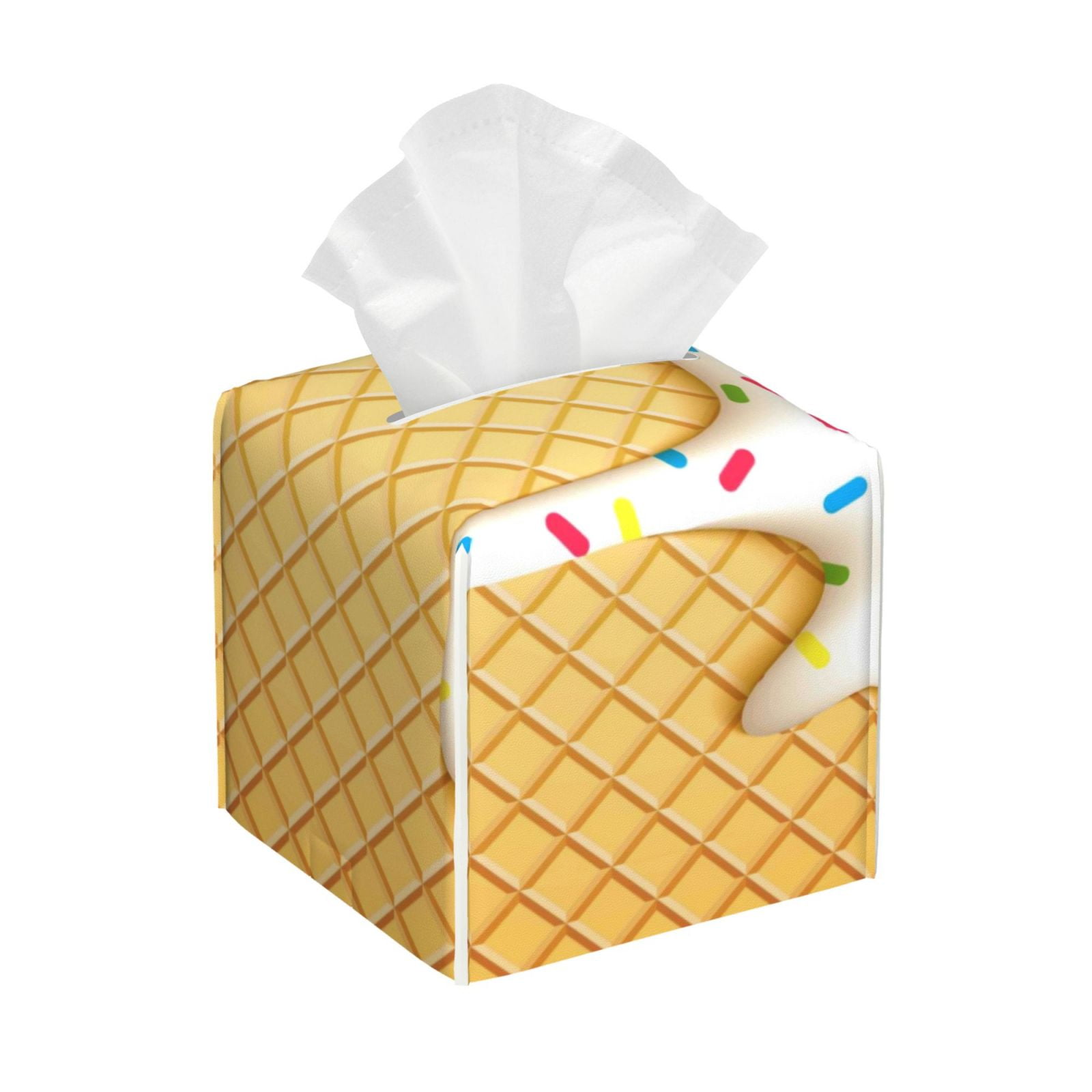 Zufioo White Ice Cream Tissue Box Cover, Tissue Box Cover Holder Square ...