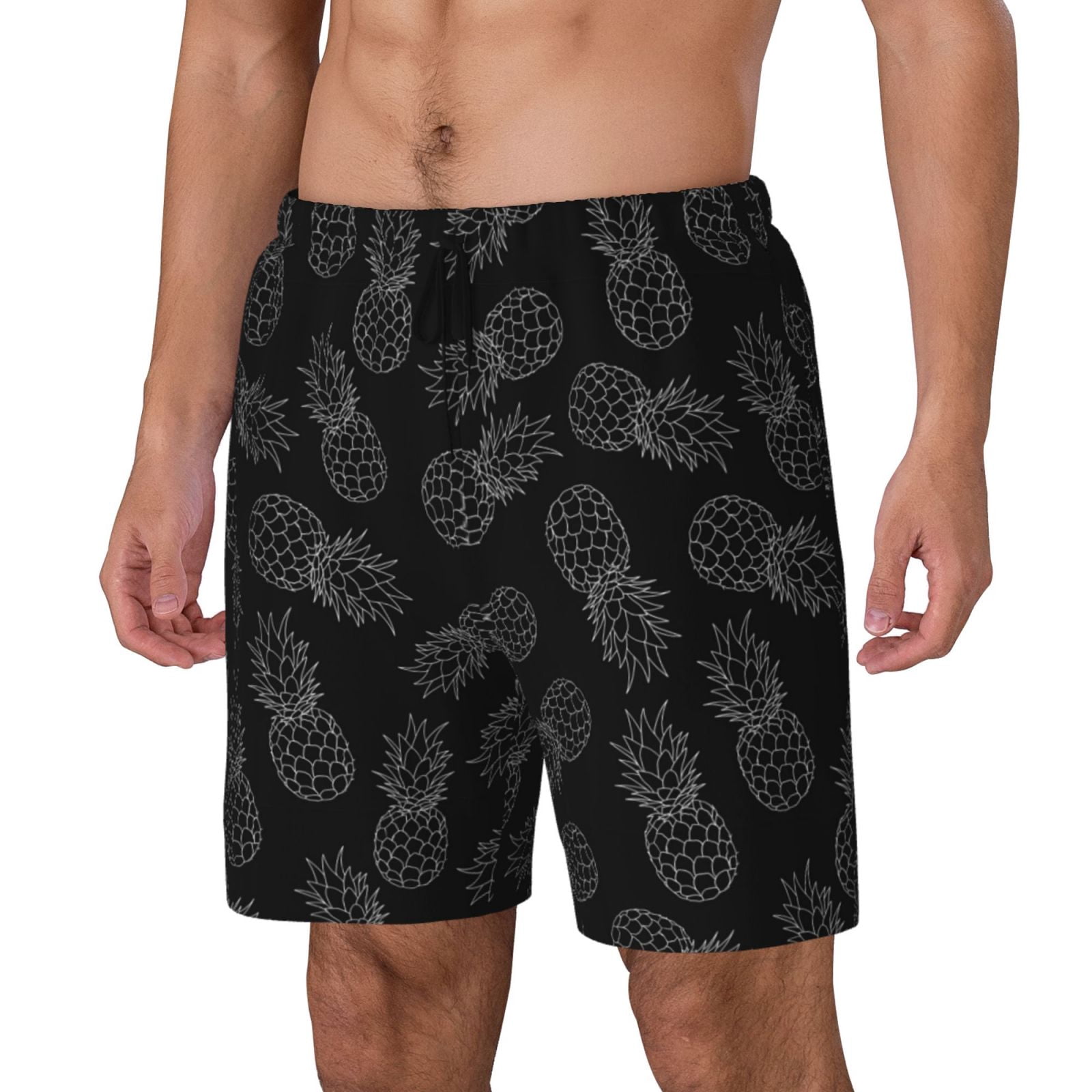 Zufioo White Pineapples Mens Swimsuit Trunks with Compression Liner ...