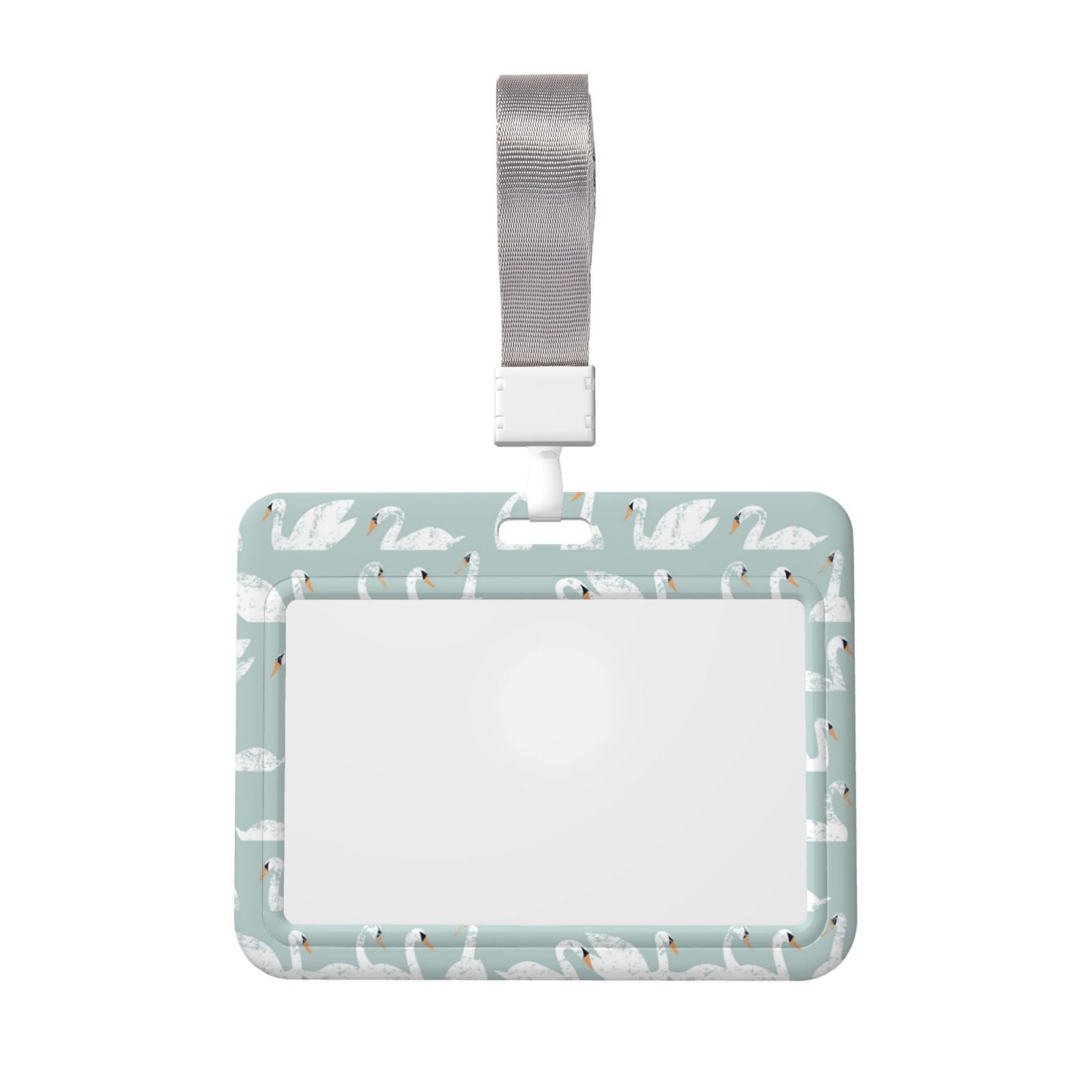 Zufioo White Swan Print Work Badge Protective Case, Waterproof Lanyard ...