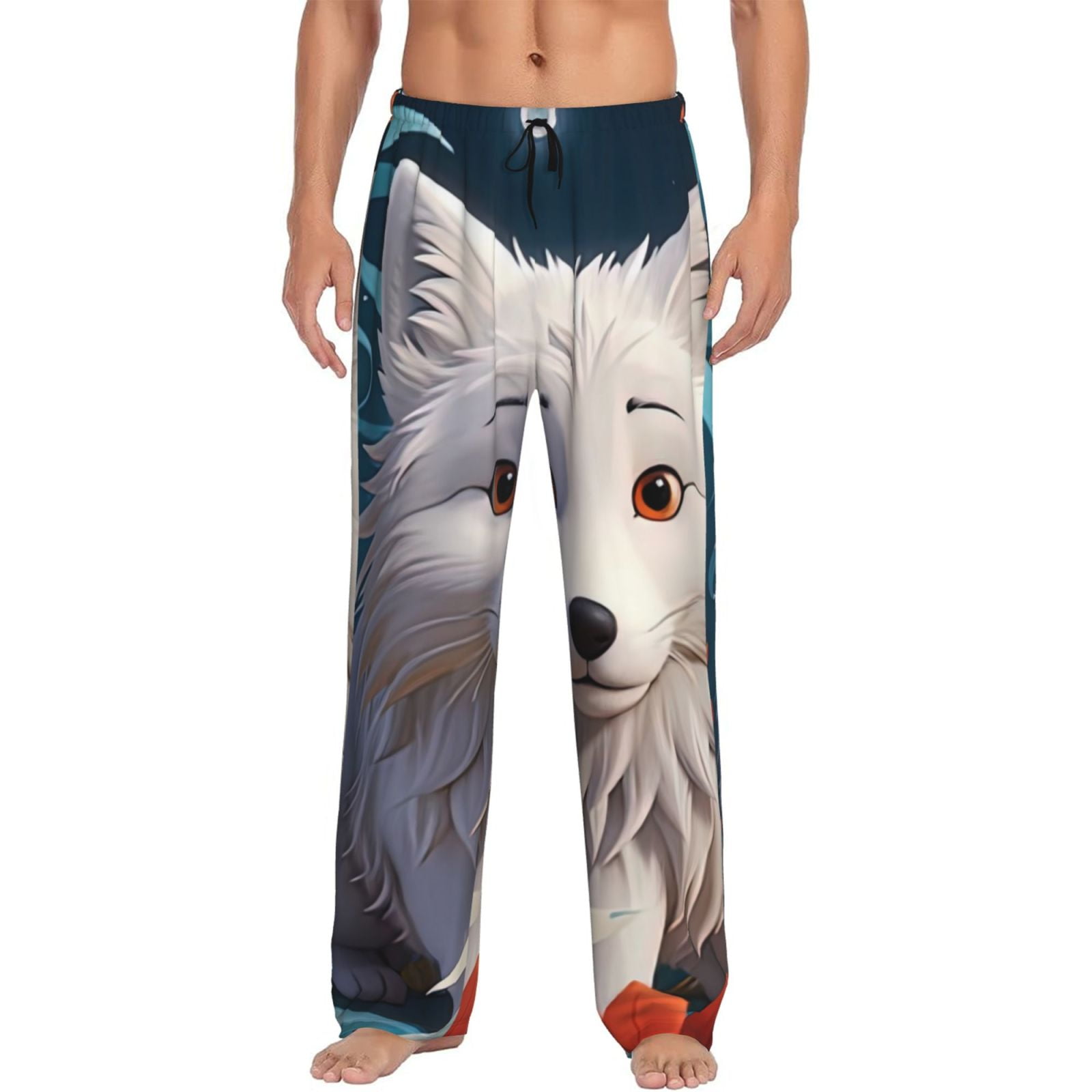 Zufioo White Wolf With Flowers Mens Pajama Pants Sleep & Lounge Pants ...