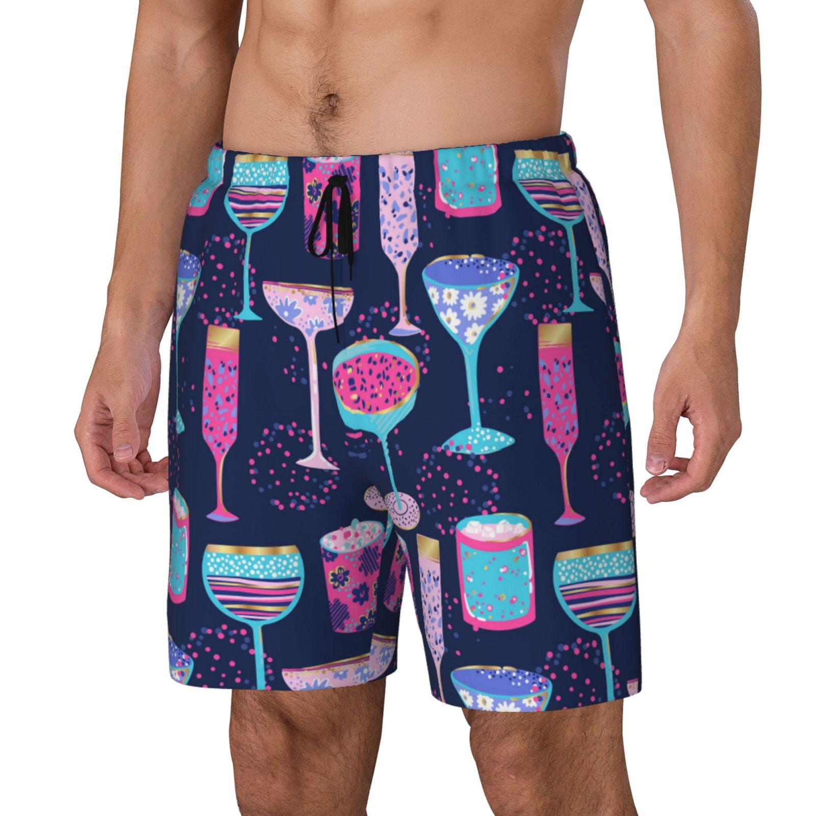 Zufioo Wine Glasses And Cocktails Mens Swimsuit Trunks with Compression ...