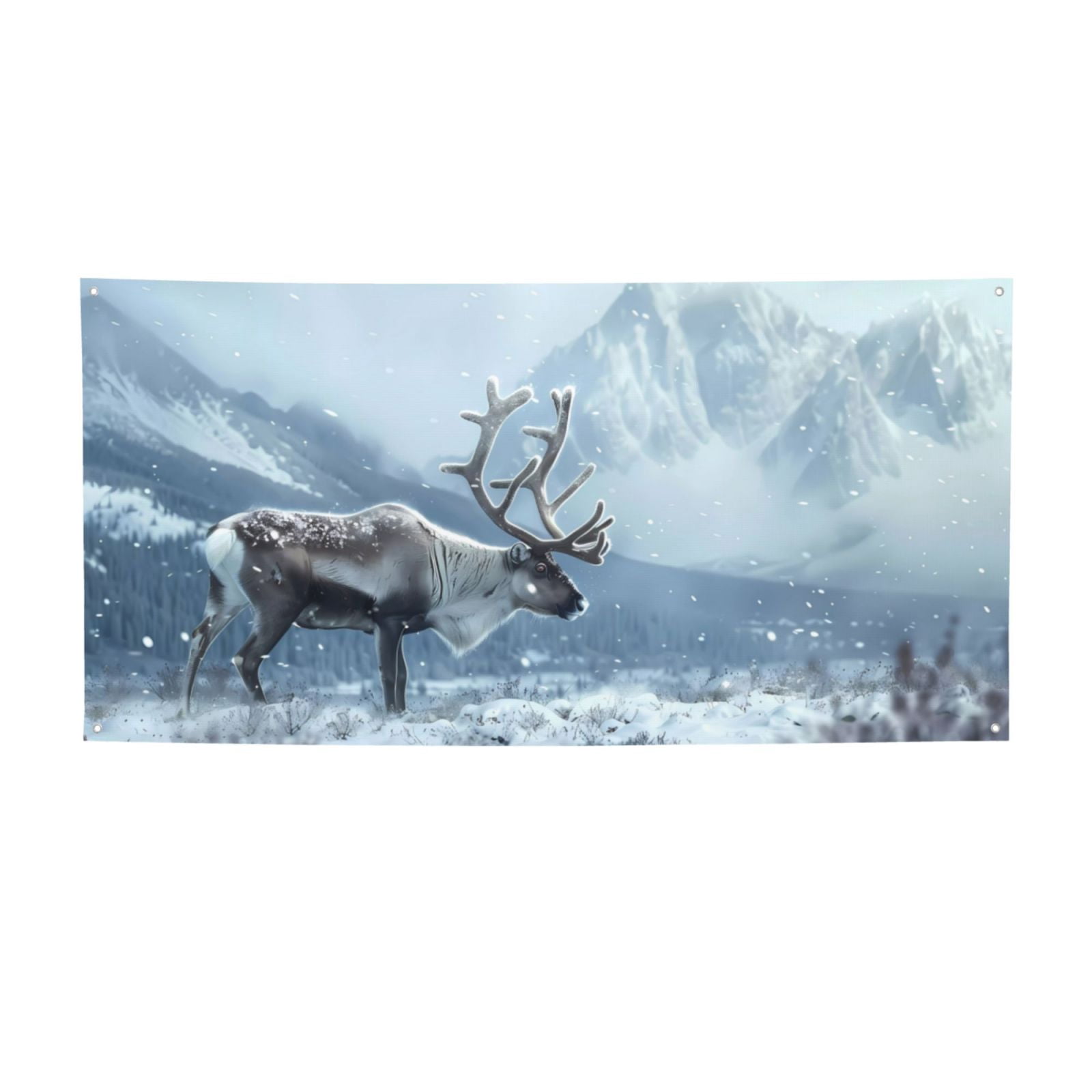 Zufioo Winter Reindeer In Snowy Mountains Print Holiday Banners, Party ...