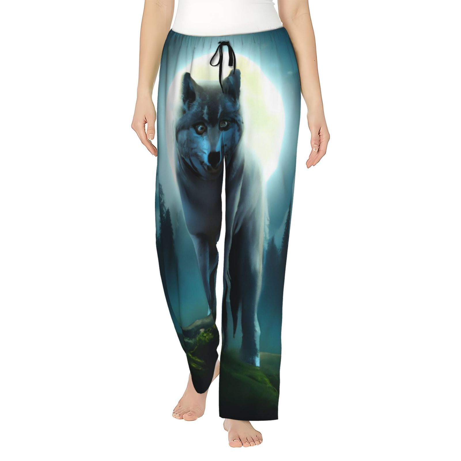 Zufioo Wolf Women Pajama Pants Drawstring Pajama Pants Wide Leg Casual ...