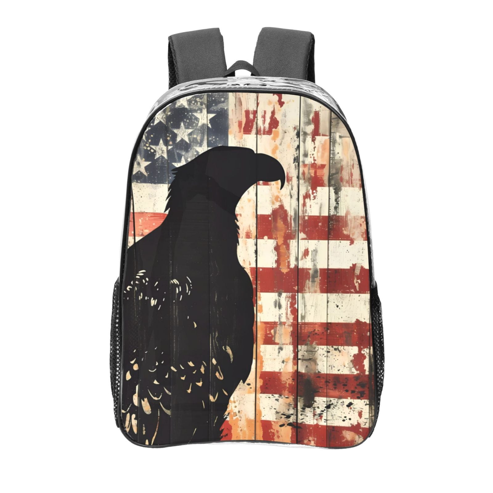 Zufioo Wood Grain Bald Eagle Print Transparent Backpack, 16-inch PVC ...