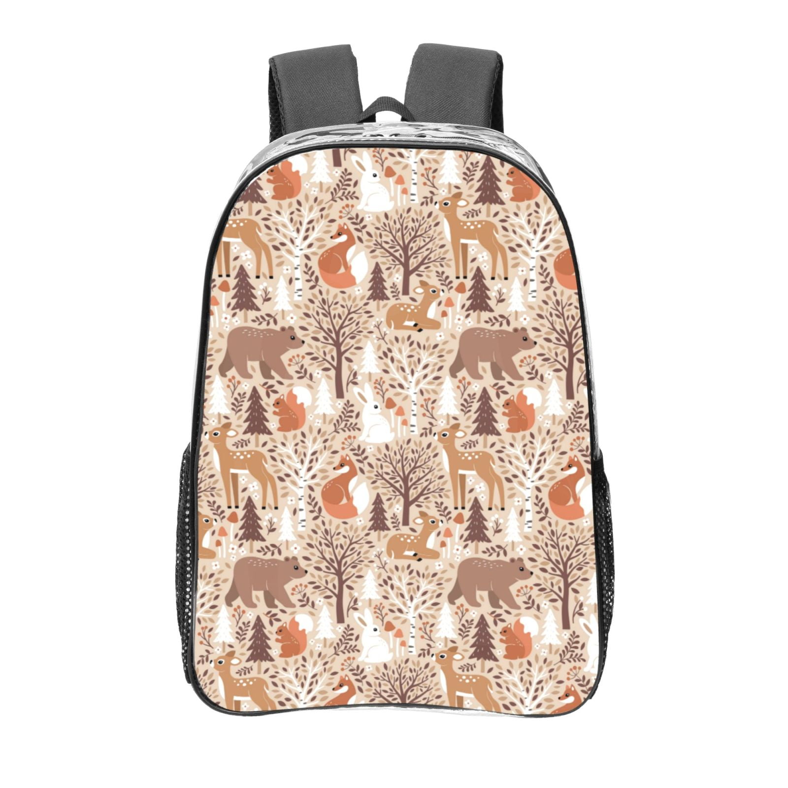 Zufioo Woodland Animals in Neutral Tones Print Transparent Backpack, 16 ...