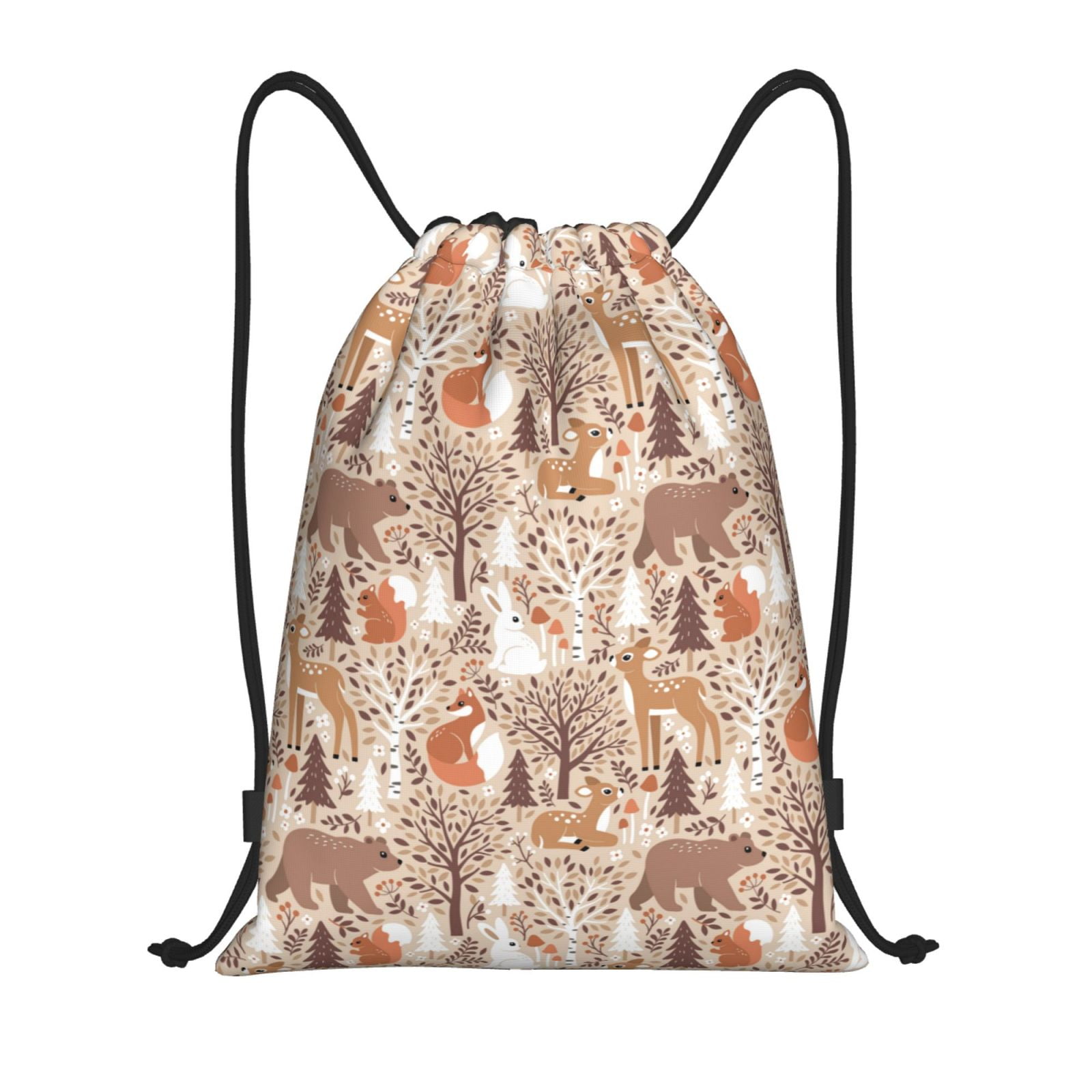 Zufioo Woodland Animals in Neutral Tones Sports Cinch Sack Gym String ...