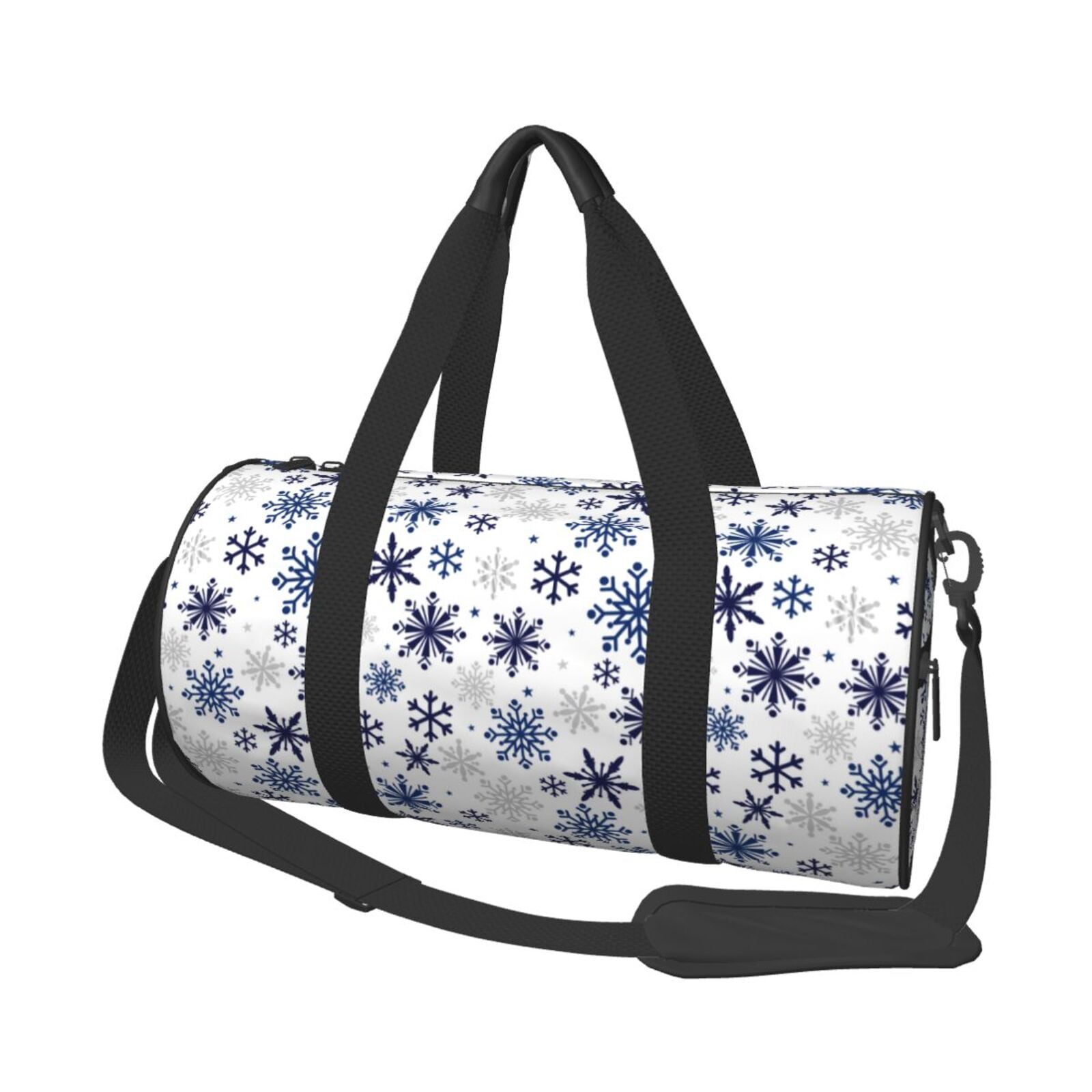 Zufioo blue Snowflake Prints Print Round Sports Travel Duffel Bag, Airplane Weekender Bag ...