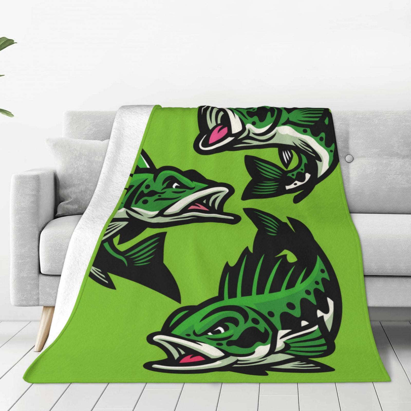 Zufioo cartoon largemouth bass fish Fleece Blanket Queen Size,Plush Bed ...
