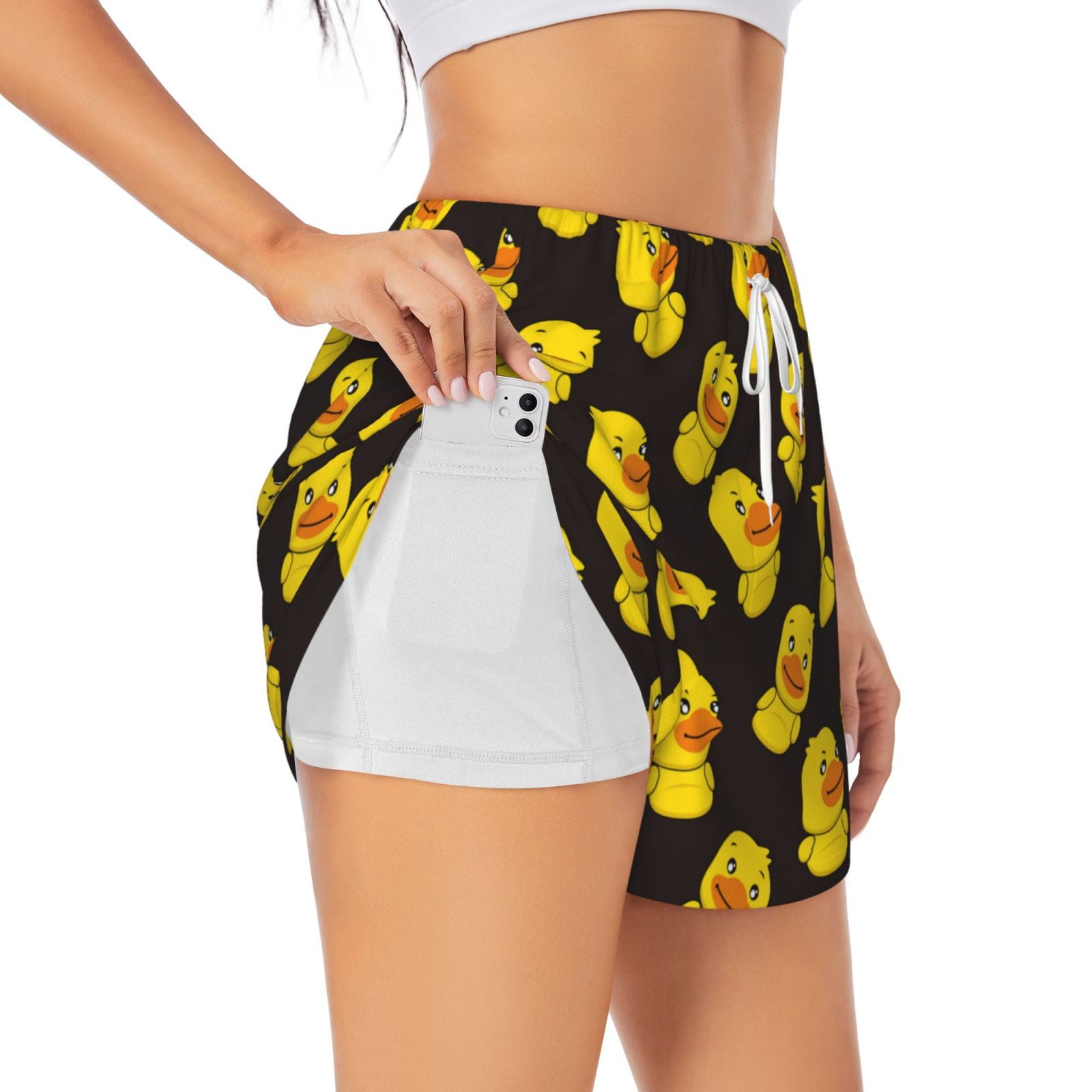 Zufioo cute duck Print Women's Double Layered Sports Shorts with ...