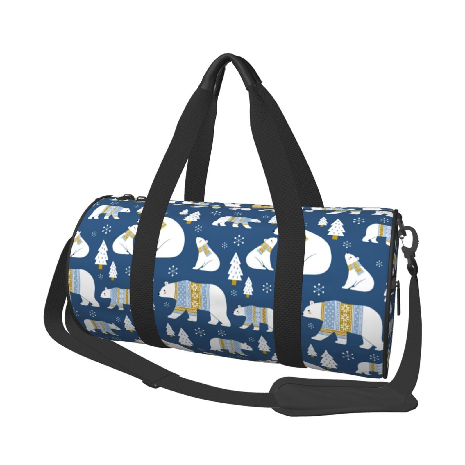 Zufioo cute winter bear Print Round Sports Travel Duffel Bag, Airplane Weekender Bag, Waterproof ...