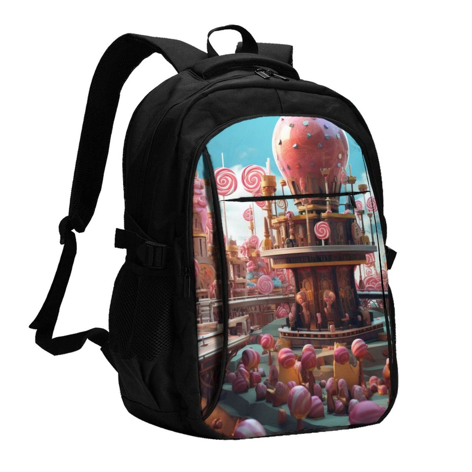 Zufioo fairy-tale-world-with-delicious-candy Print USB Backpack, Multi ...
