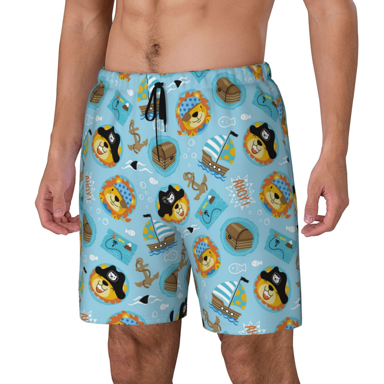 Zufioo funny lion in pirate Mens Swimsuit Trunks with Compression Liner ...