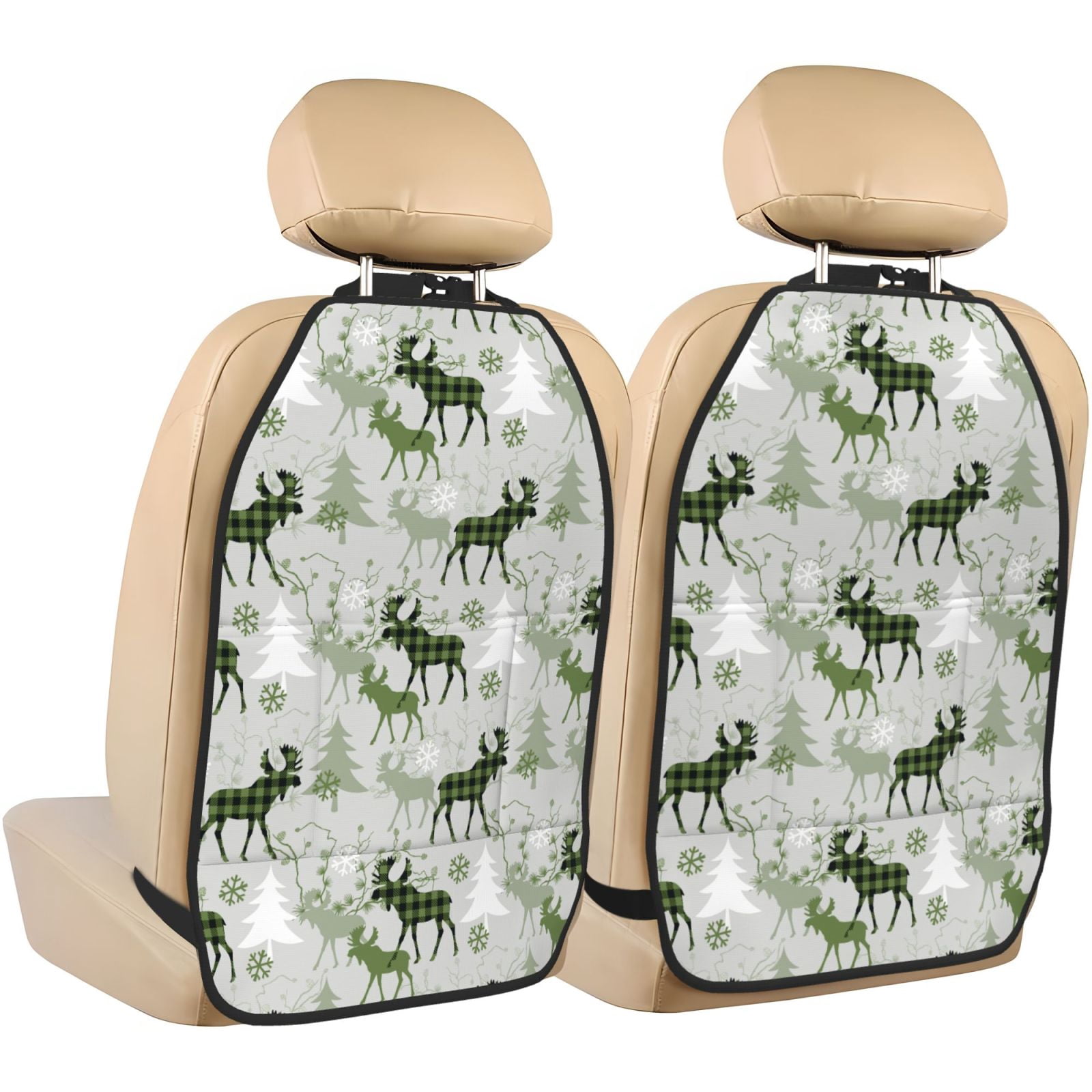 Zufioo green plaid Moose tree for Car Seat Kick-Proof Storage Pads 2 ...