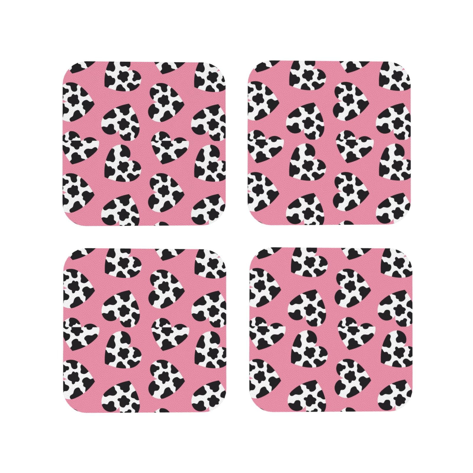 Zufioo heart with cow Print Leather Coaster Set, Decorative PVC ...