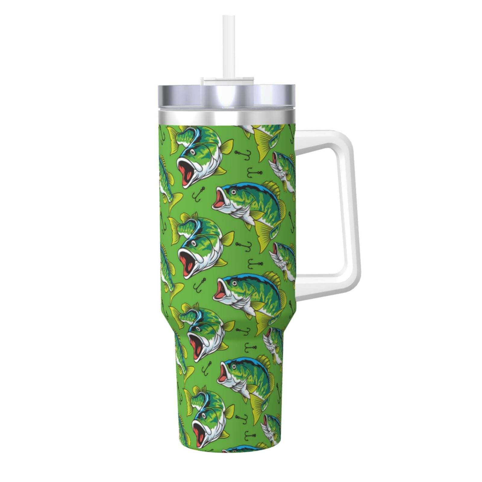 Zufioo large mouth green color bass fish Print 40OZ Ice Cup with Handle ...