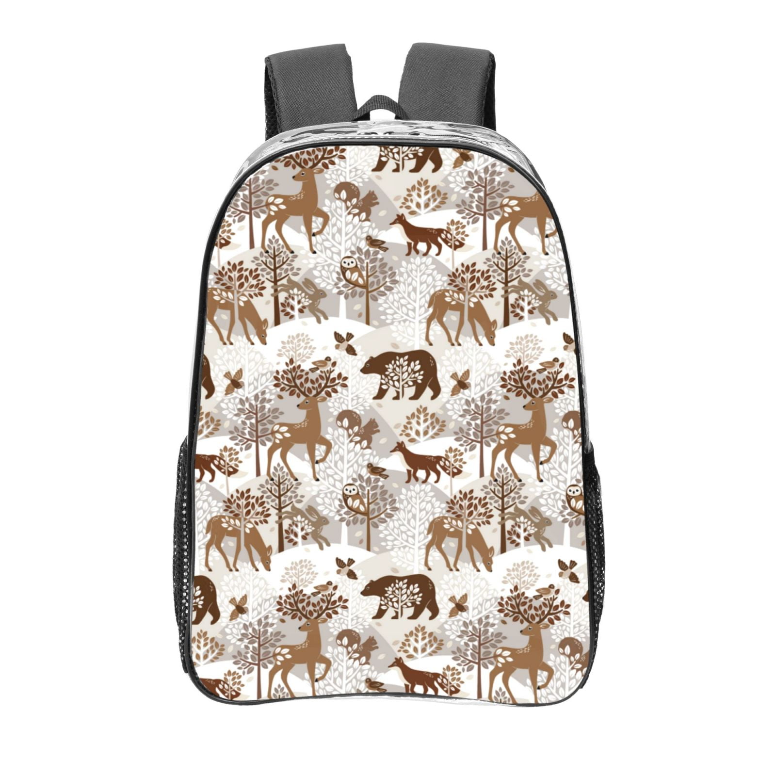 Zufioo leaf Moose fox owls tree Print Transparent Backpack, 16-inch PVC ...