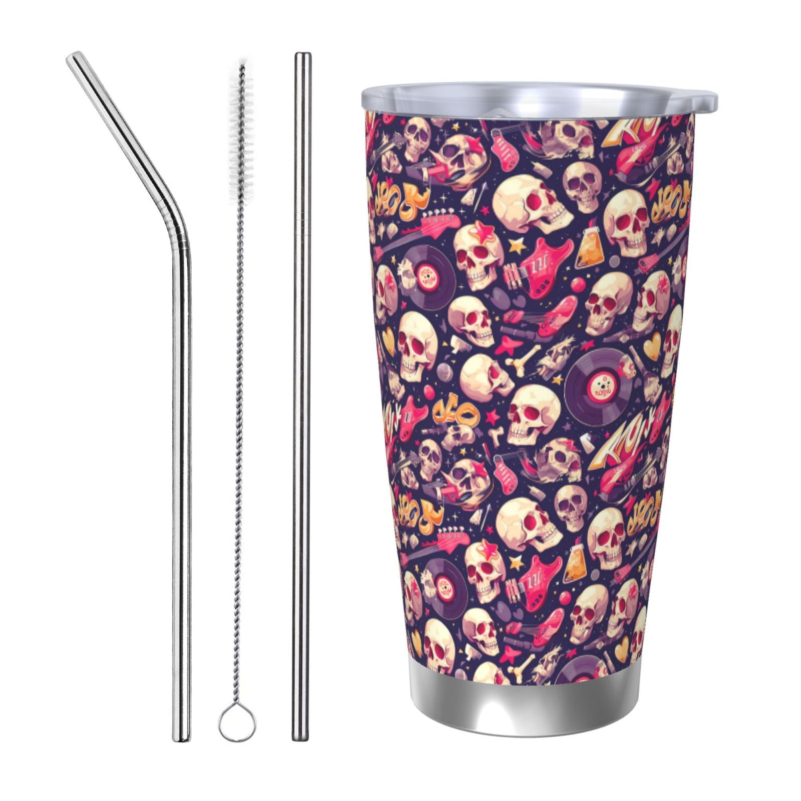 Zufioo music Skull record Guitar Print 20OZ Stainless Steel Car Cup ...