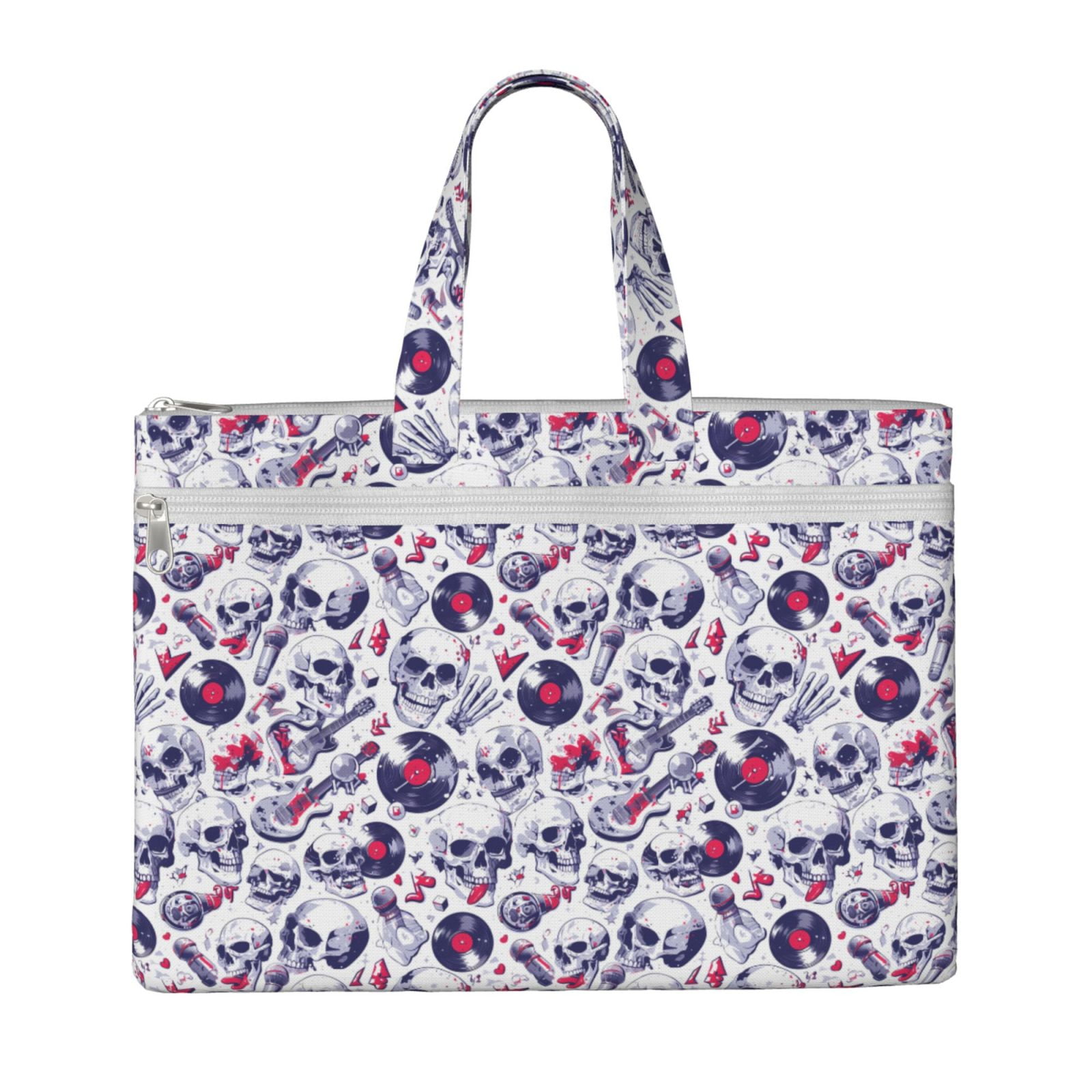 Zufioo music Skull record mike Print Canvas Hand-Held Document Bag ...