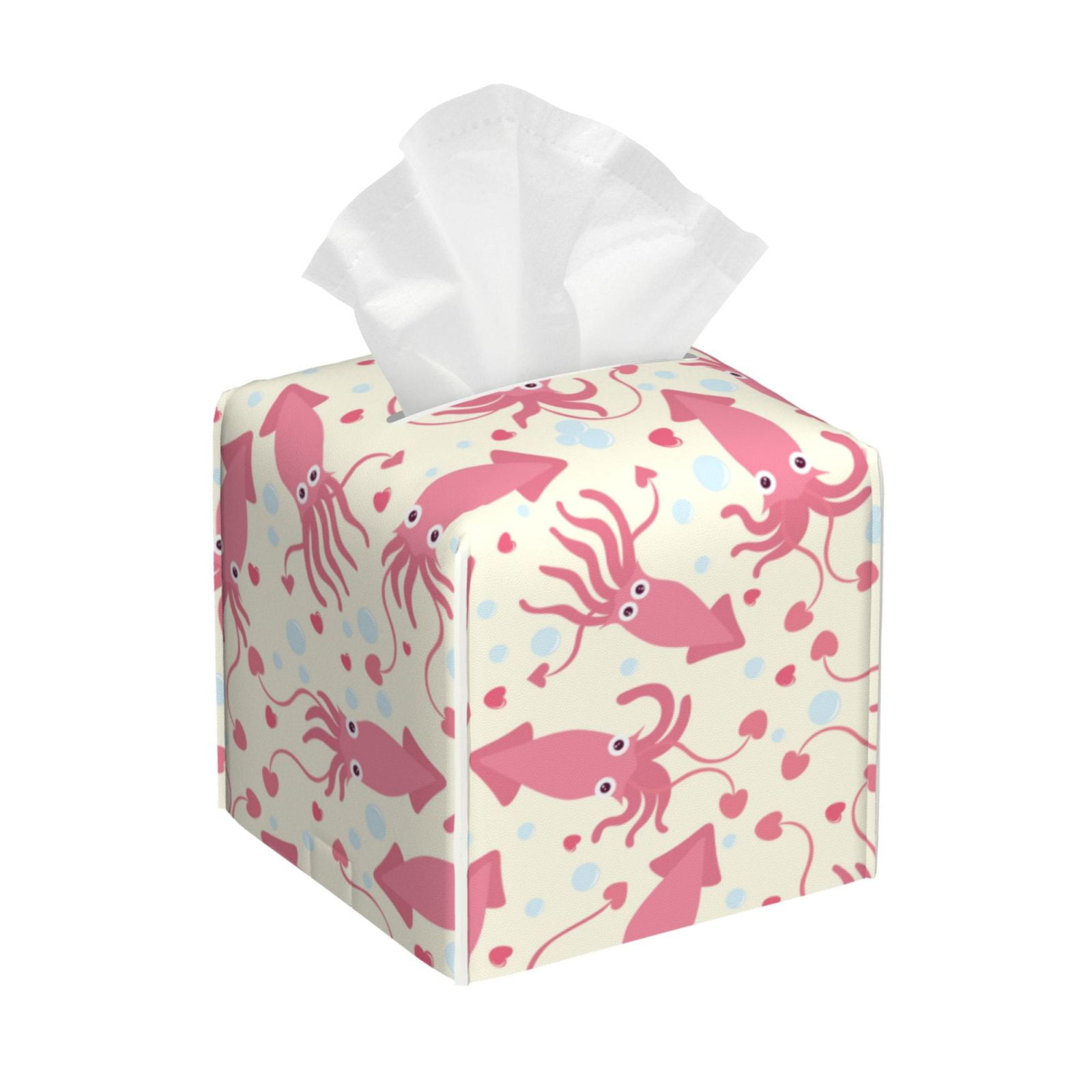 Zufioo pink Octopus Tissue Box Cover, Tissue Box Cover Holder Square PU ...