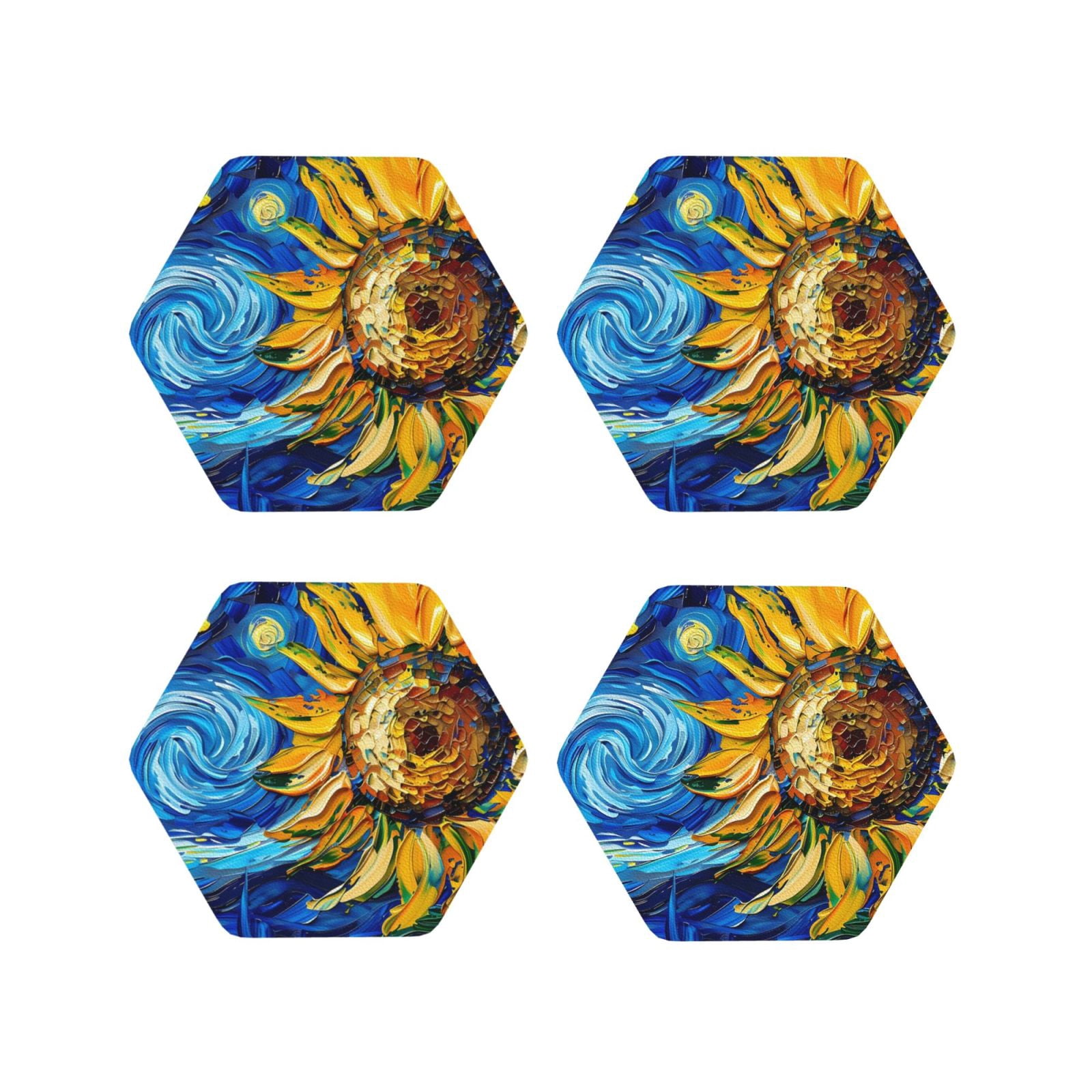 Zufioo vintage Starry Sunflower Print Leather Coaster Set, Decorative ...