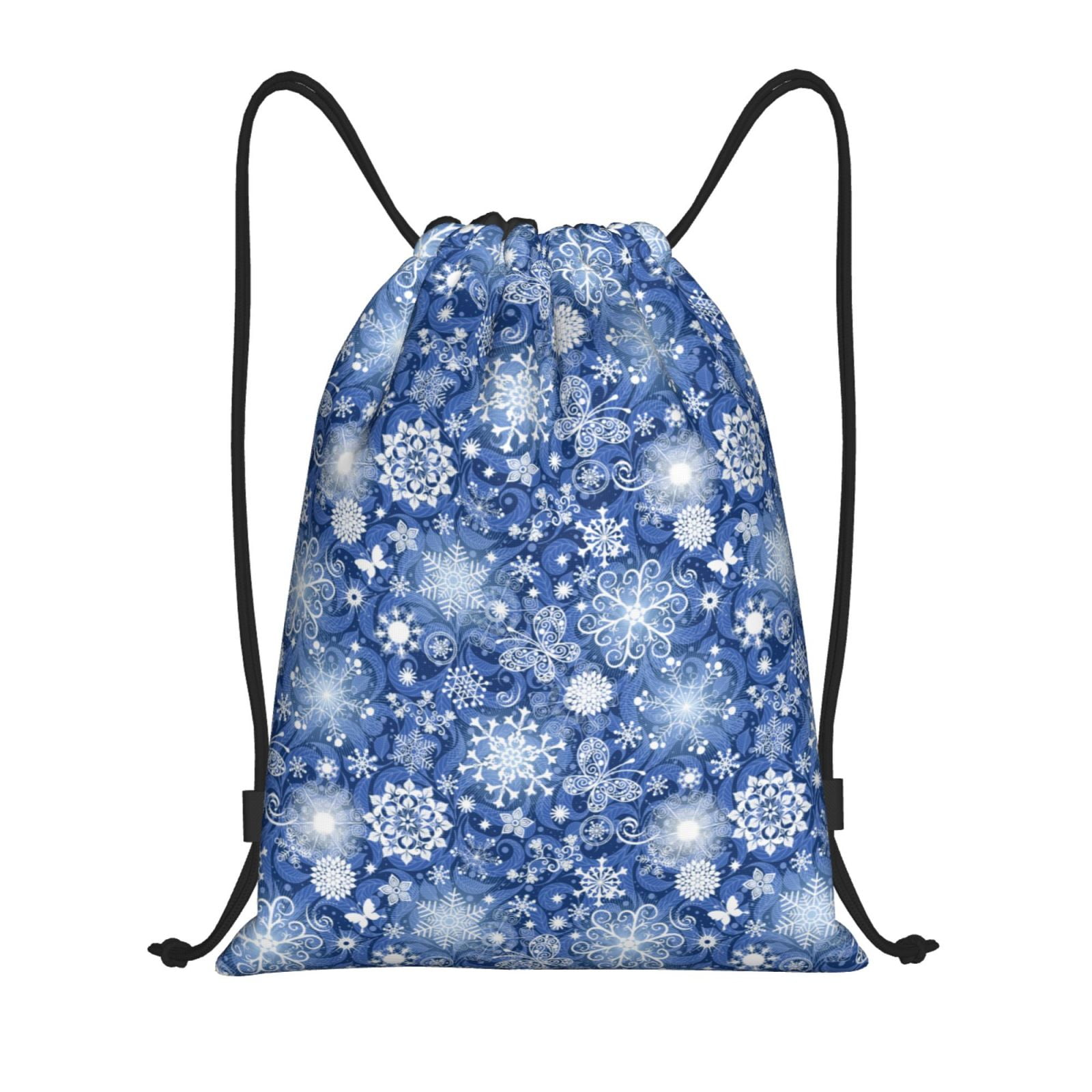 Zufioo whiet Snowflake blue background Sports Cinch Sack Gym String ...