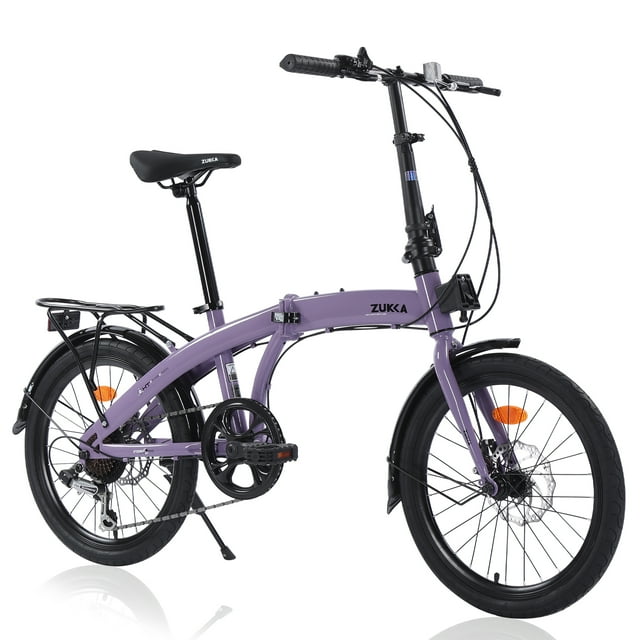 Zukka 20" Folding Bike Double Disc Brake 7 Speed Foldable City Commuter Bicycle Purple - Walmart.com