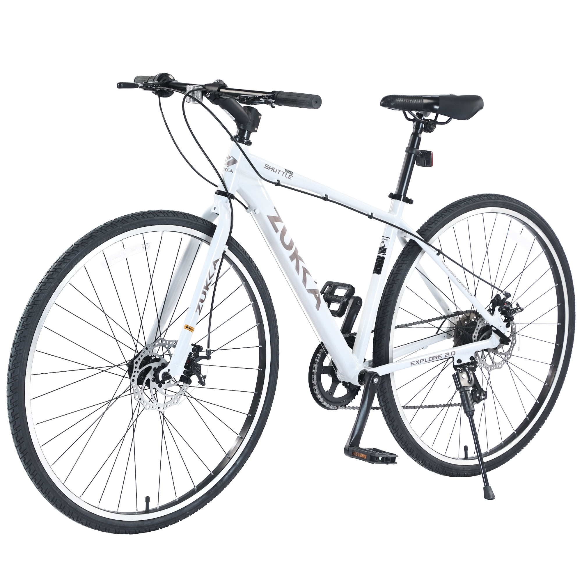 Zukka 700C Hybrid Bike Aluminum Alloy Frame Flat Handlebar 7 Speed Dual ...