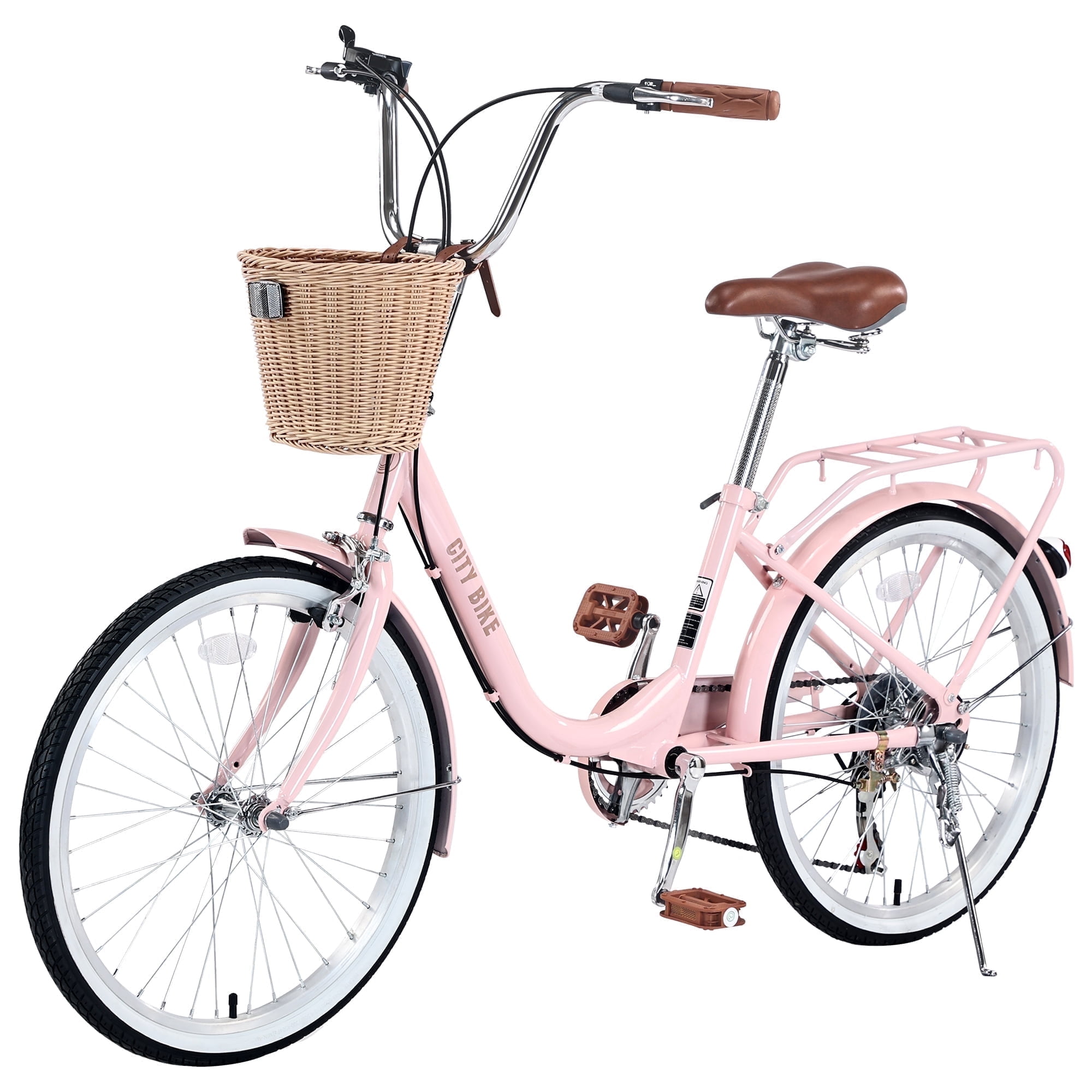 Zukka City Bike 22 inch Cruiser Bicycle 7 Speed with Woven Basket for ...