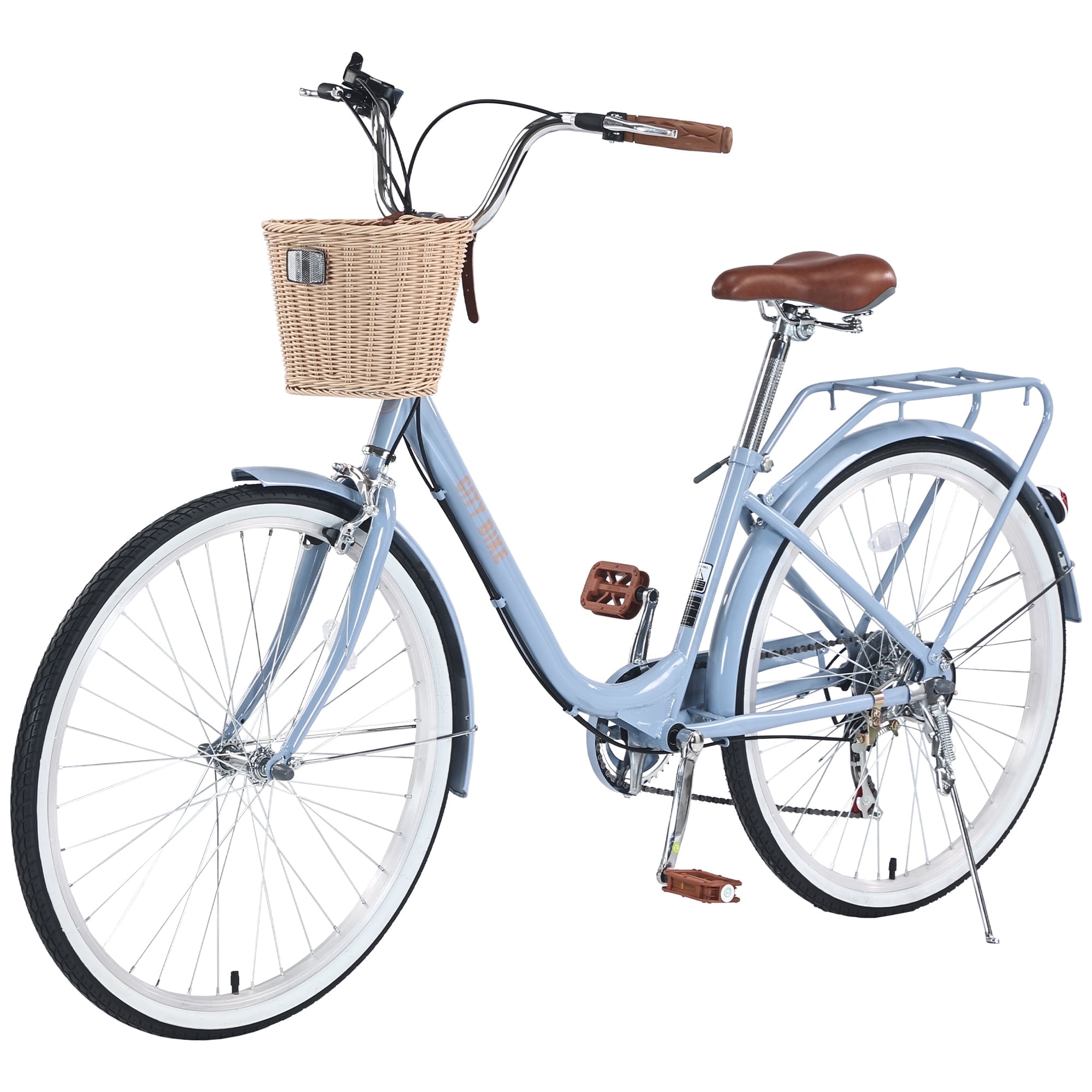 Zukka City Bike 26 inch Cruiser Bicycle 7 Speed with Woven Basket for ...