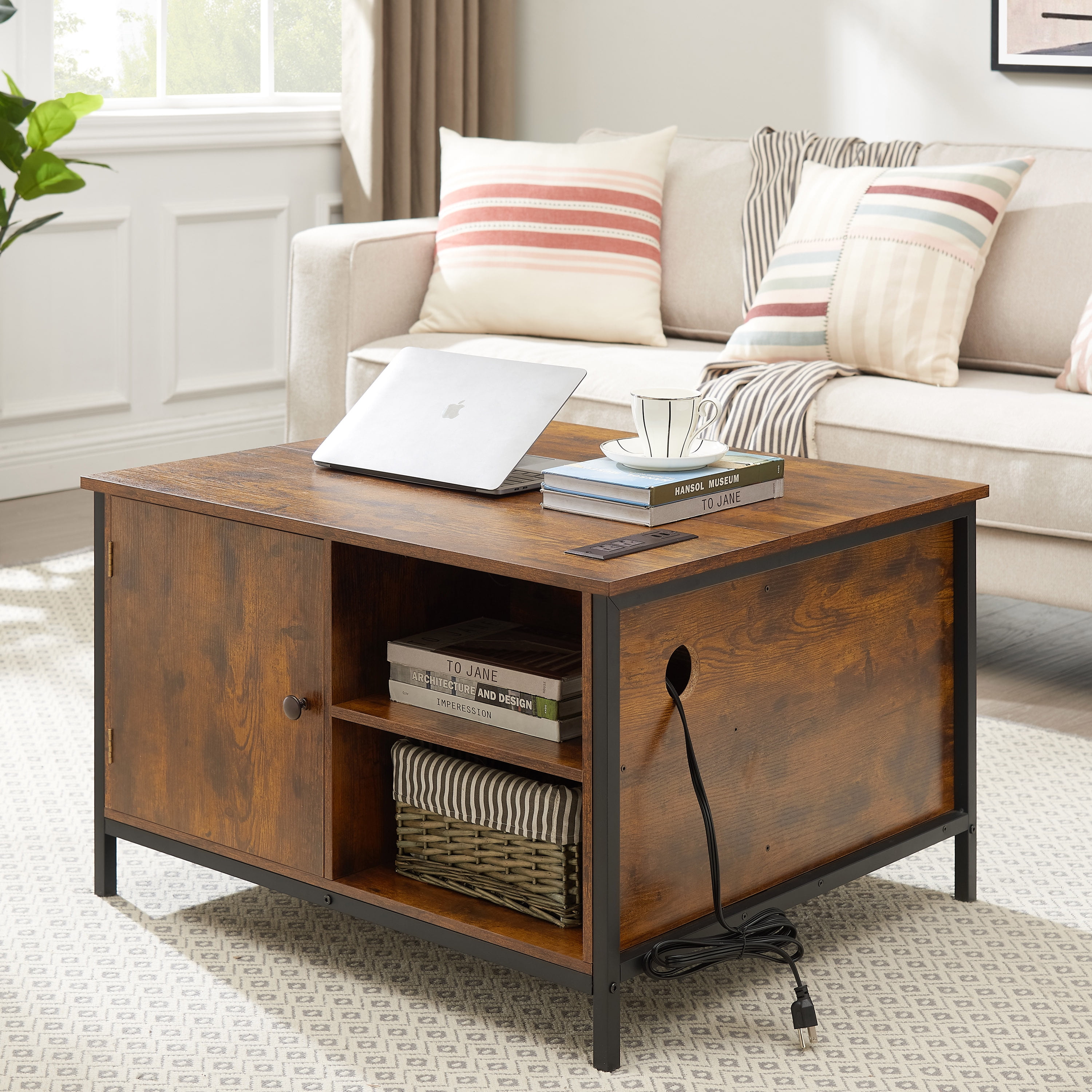 Zukka Lift Top Coffee Table with Hidden Compartment Modern Wood Lift ...