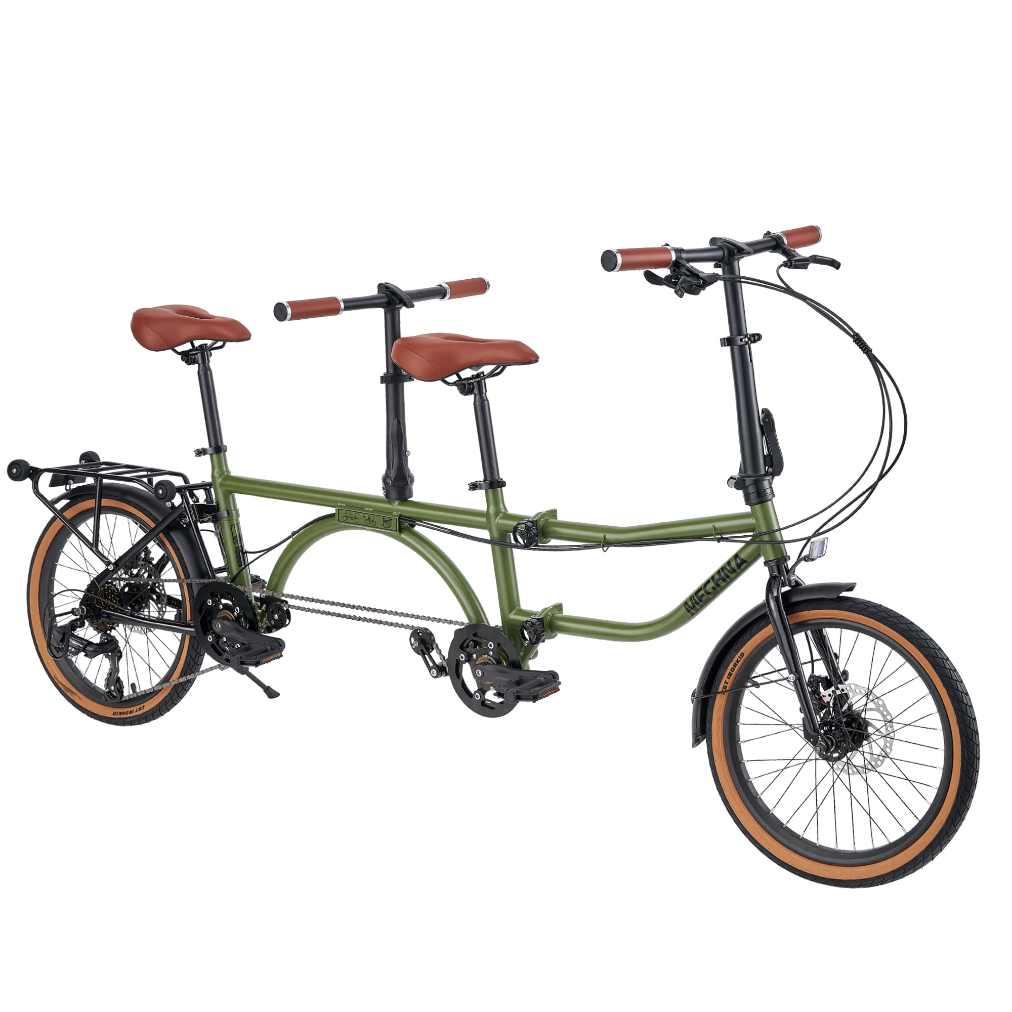 Zukka Tandem Bike 20 inches 4-Fold 2-Seater Shimano 7 speed Folding Tandem Dual Disc Brake for ...