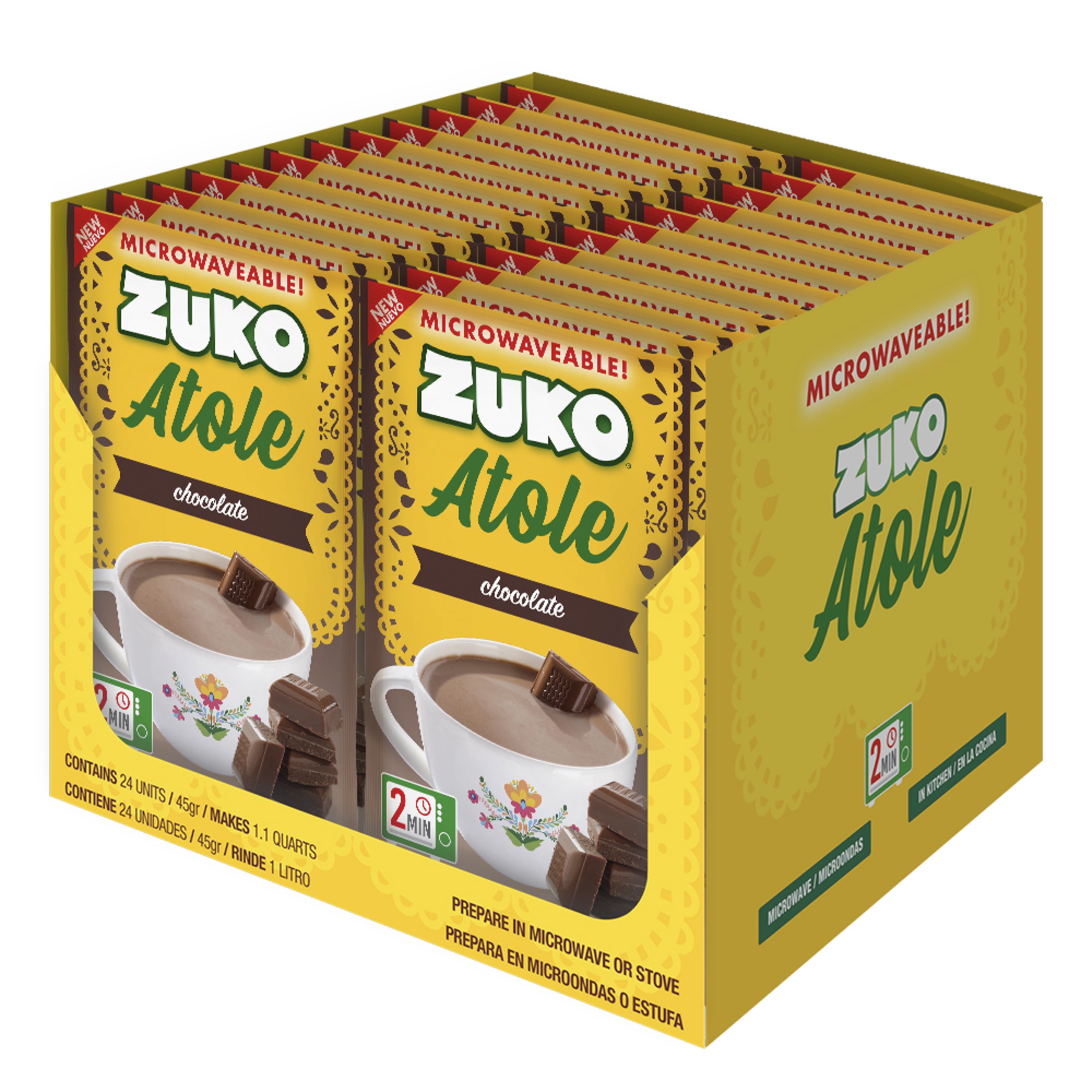 Zuko Atole Chocolate Flavor Beverage, Fortified, Microwaveable, Mixes ...
