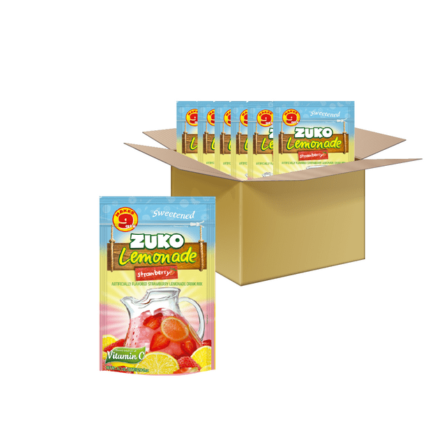 Zuko Strawberry Lemonade Bag, 14.1 oz, Pack of 6, Fortified with Vitamin C, No Additional Sugar ...