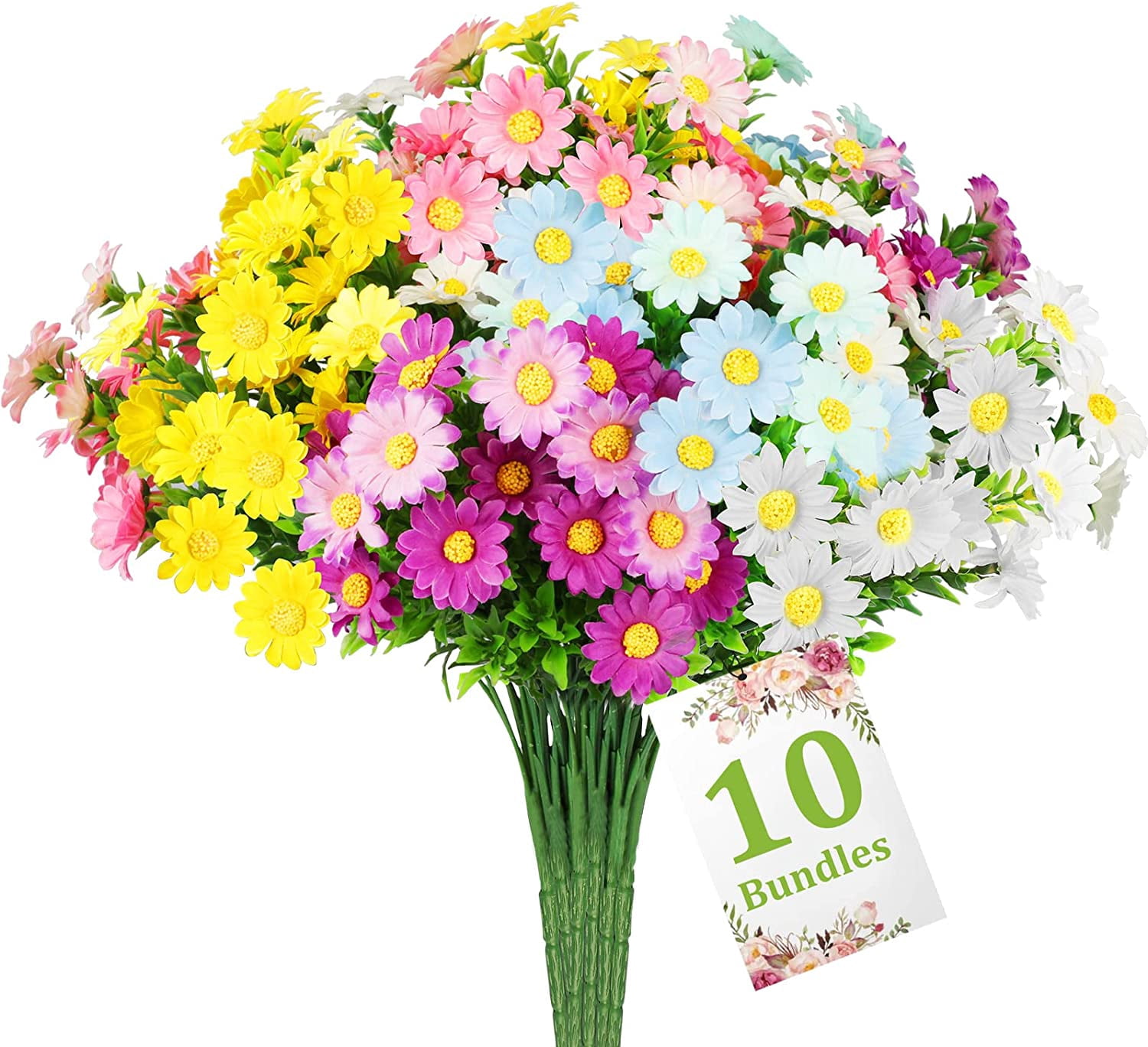 Zukuco 10 Bundles Artificial Daisies Flowers Colorful Fake Daisy Plant ...