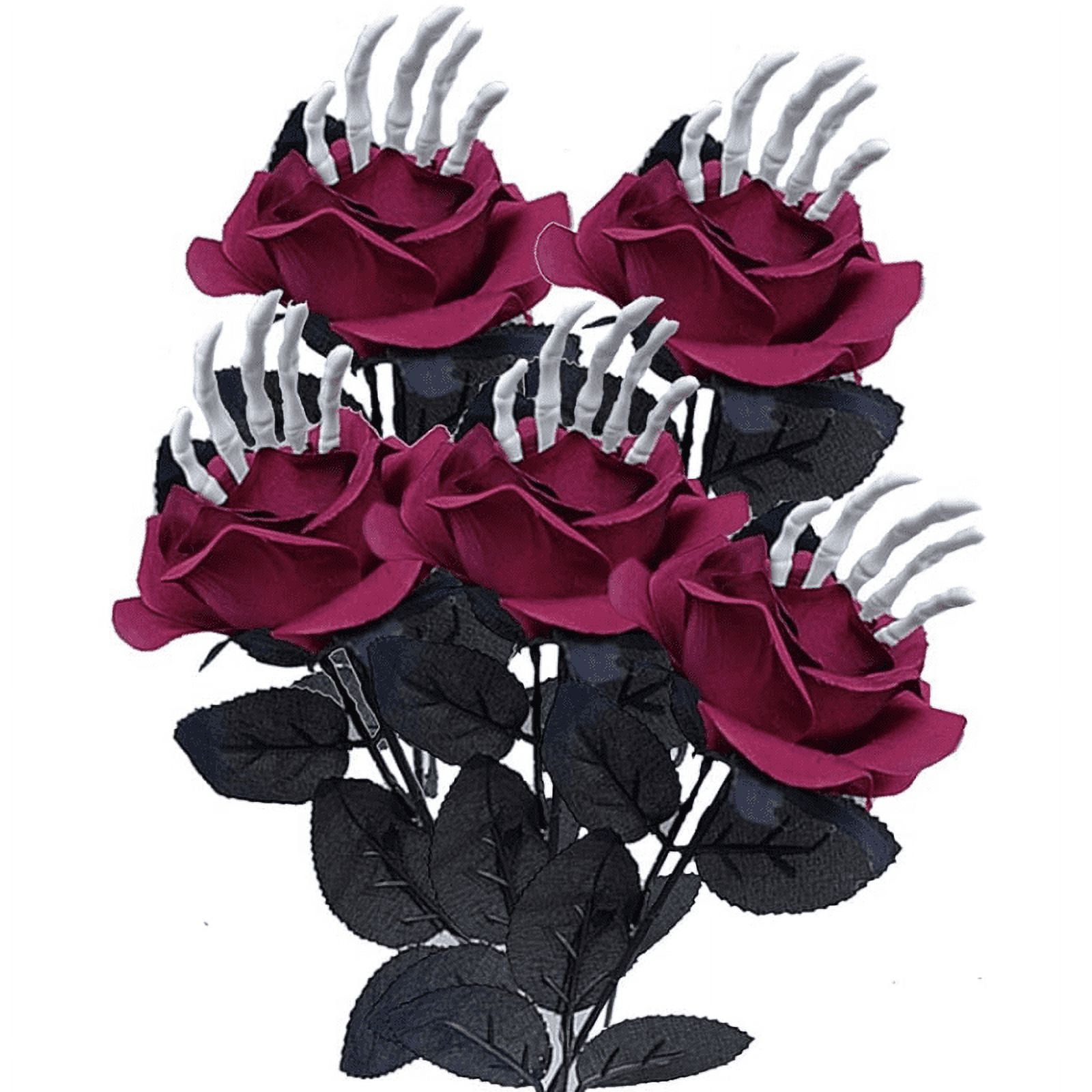Zukuco 10 Pcs Halloween Black Faux Rose Artificial Flowers with Skull ...